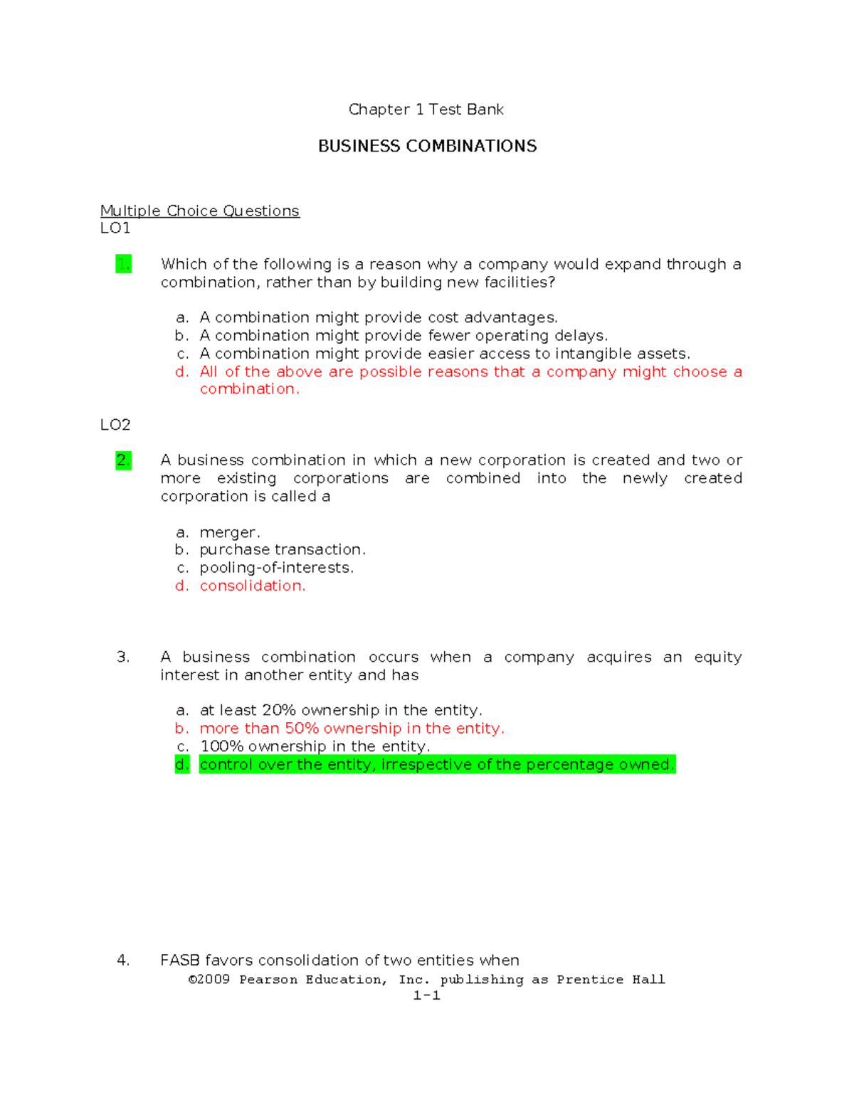 Chapter 01 business combinations - Chapter 1 Test Bank BUSINESS ...
