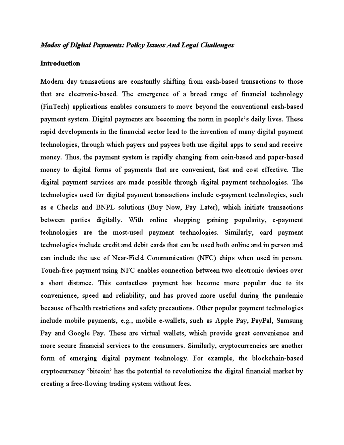 Modes of Digital Payments Policy Issues and Legal Challenges - Modes of ...