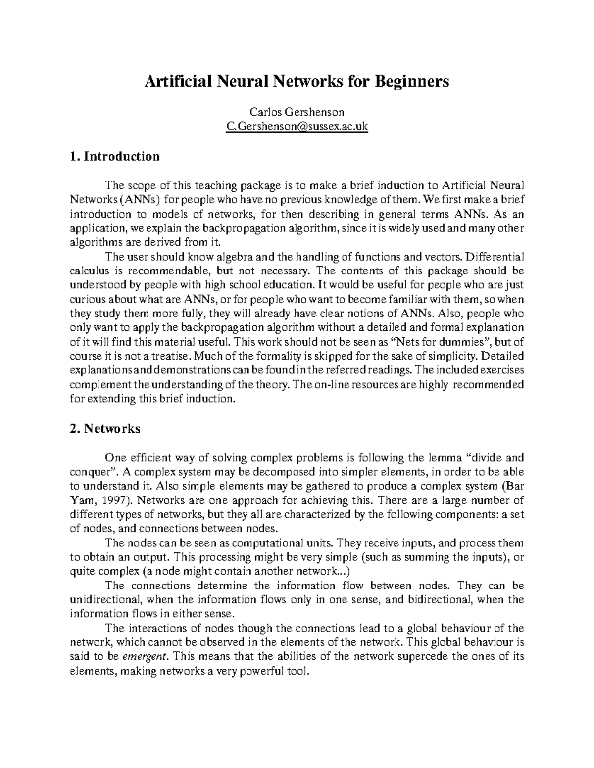 Reading - U6 - Artificial neural networks for beginners - Artificial Neural Networks for ...