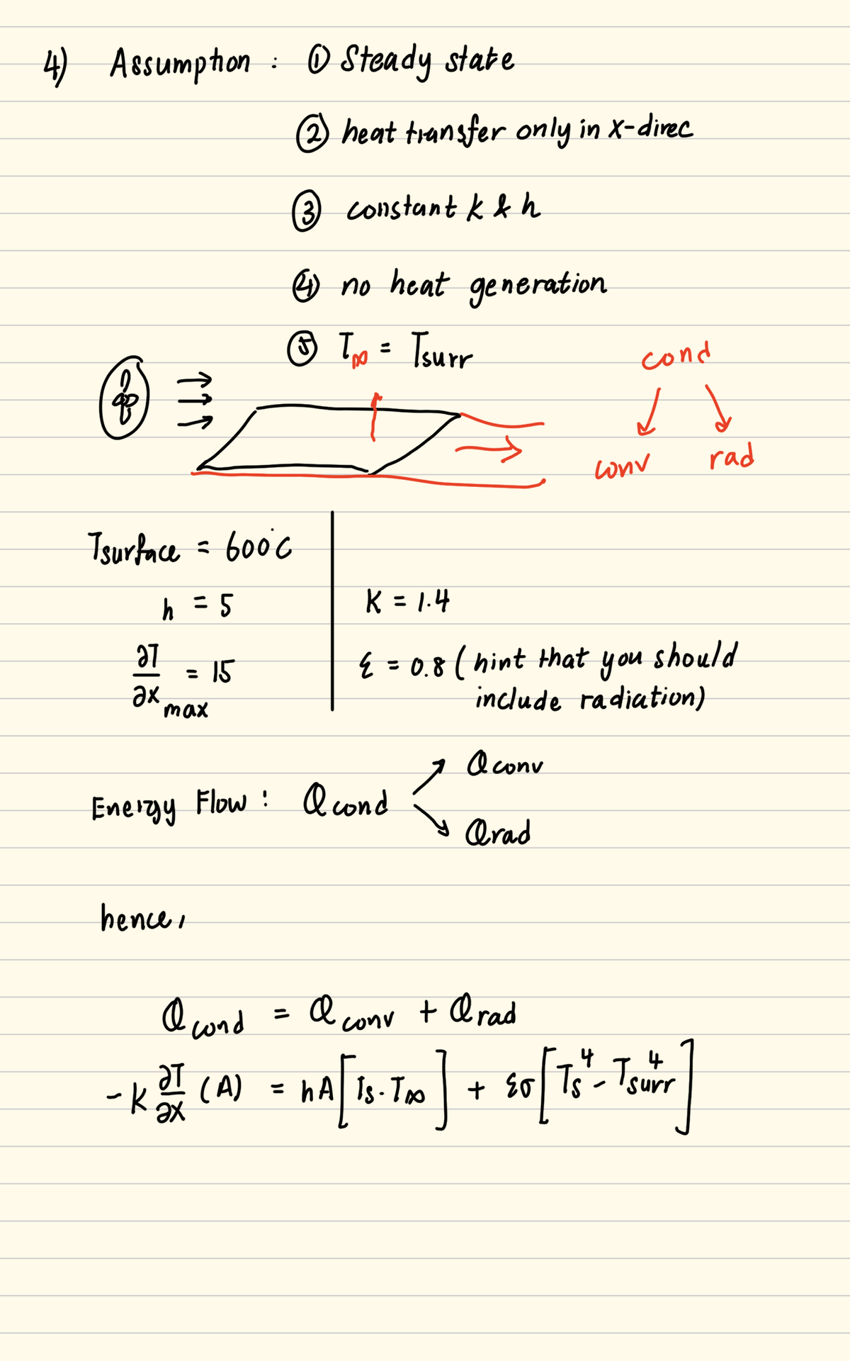 MA3003 PTP Tutorial 1 and 2 - 4) Assumption 1 Steady state 2 heat transfer only in 3 constant k ...