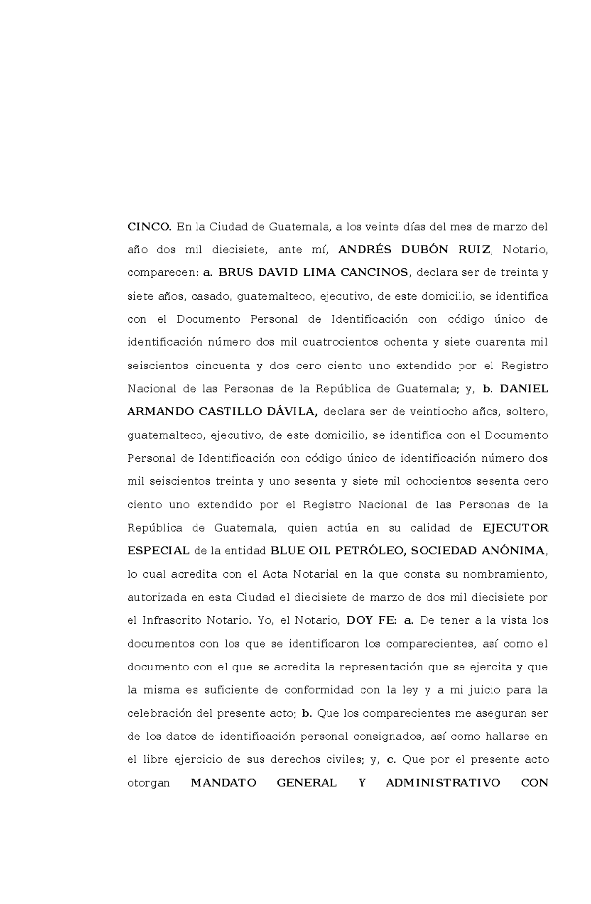 Esc 5 ADR - Mandato general Bopsa a David LIMA - CINCO. En la Ciudad de ...