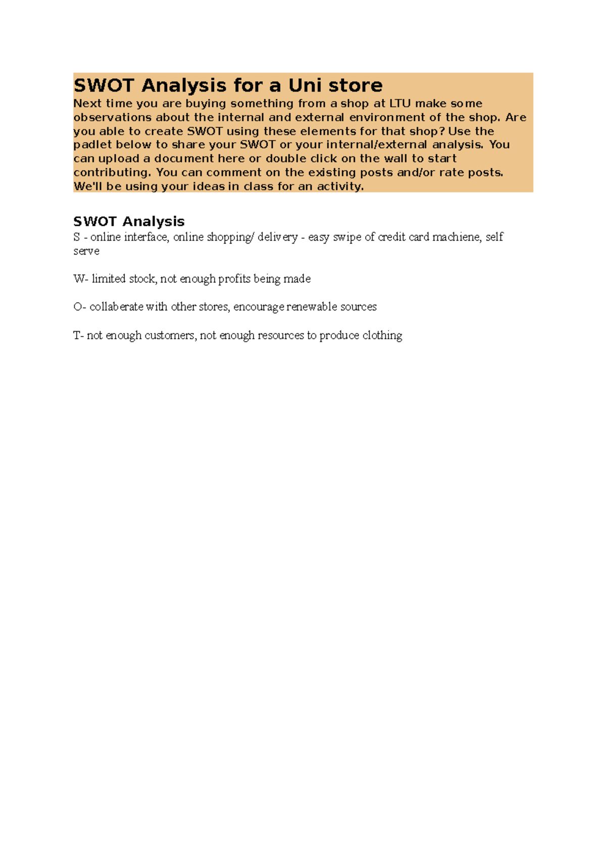 SWOT Analysis - Are you able to create SWOT using these elements for ...