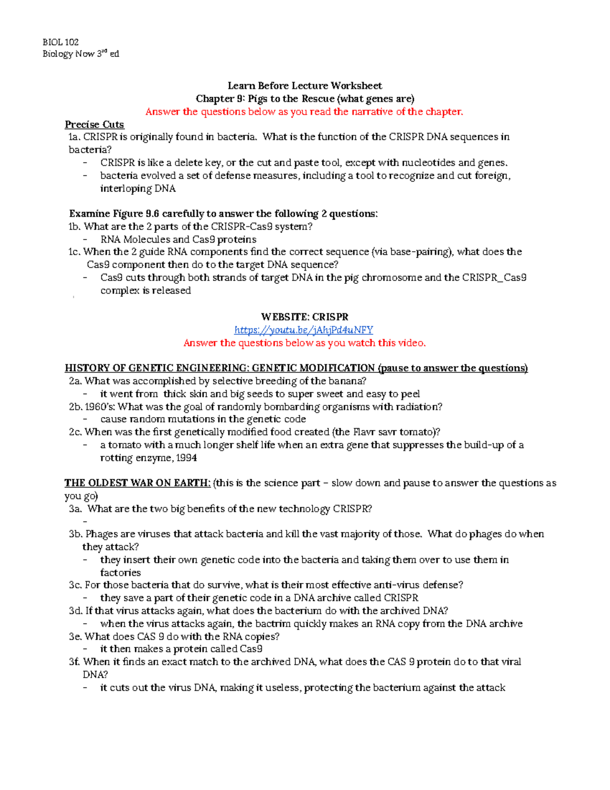 LBL-18 Crispr - BIOL 102 Biology Now 3rd ed Learn Before Lecture ...