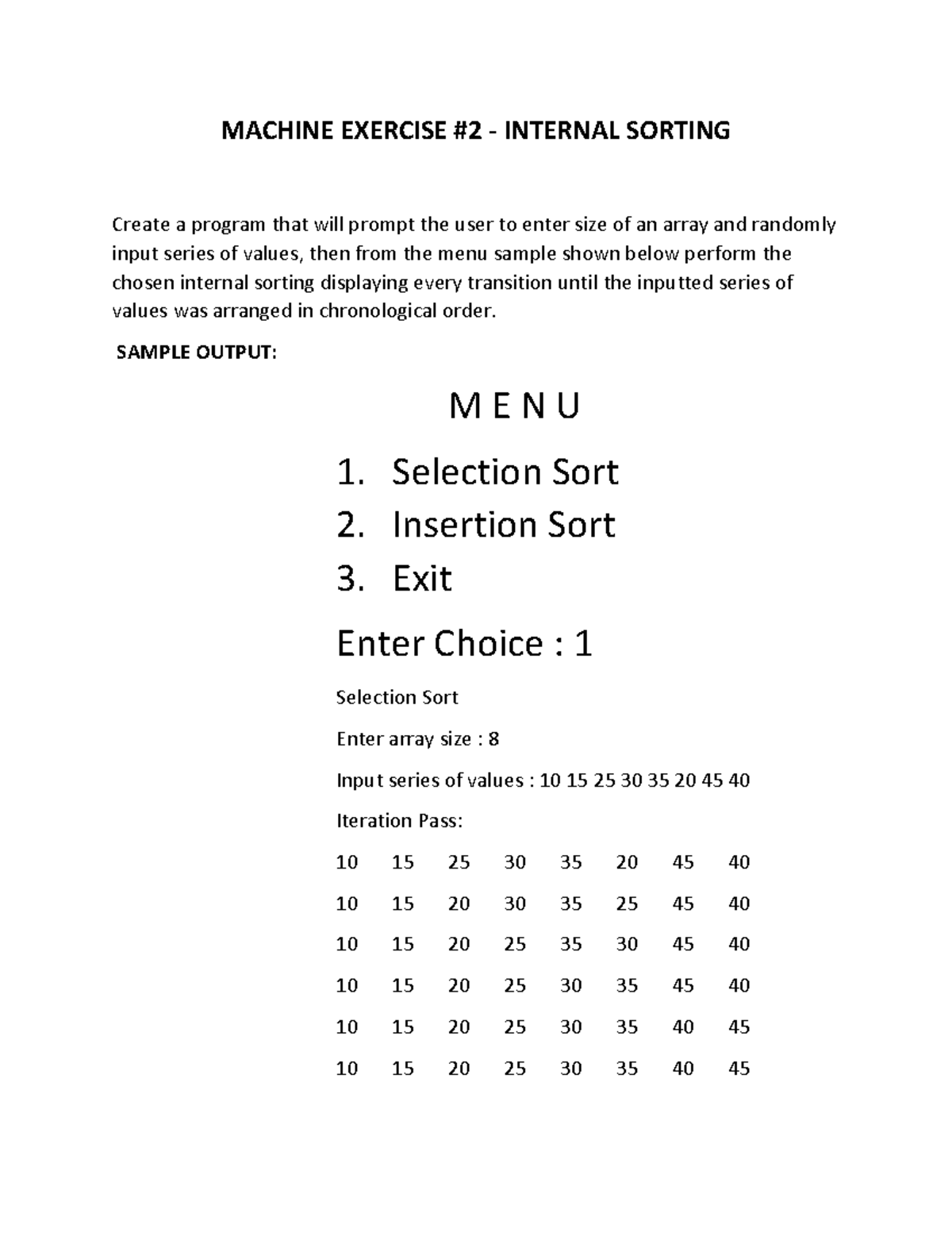 Machine- Exercise-2 - Activity in Algorithms and Complexity - MACHINE EXERCISE #2 - INTERNAL ...