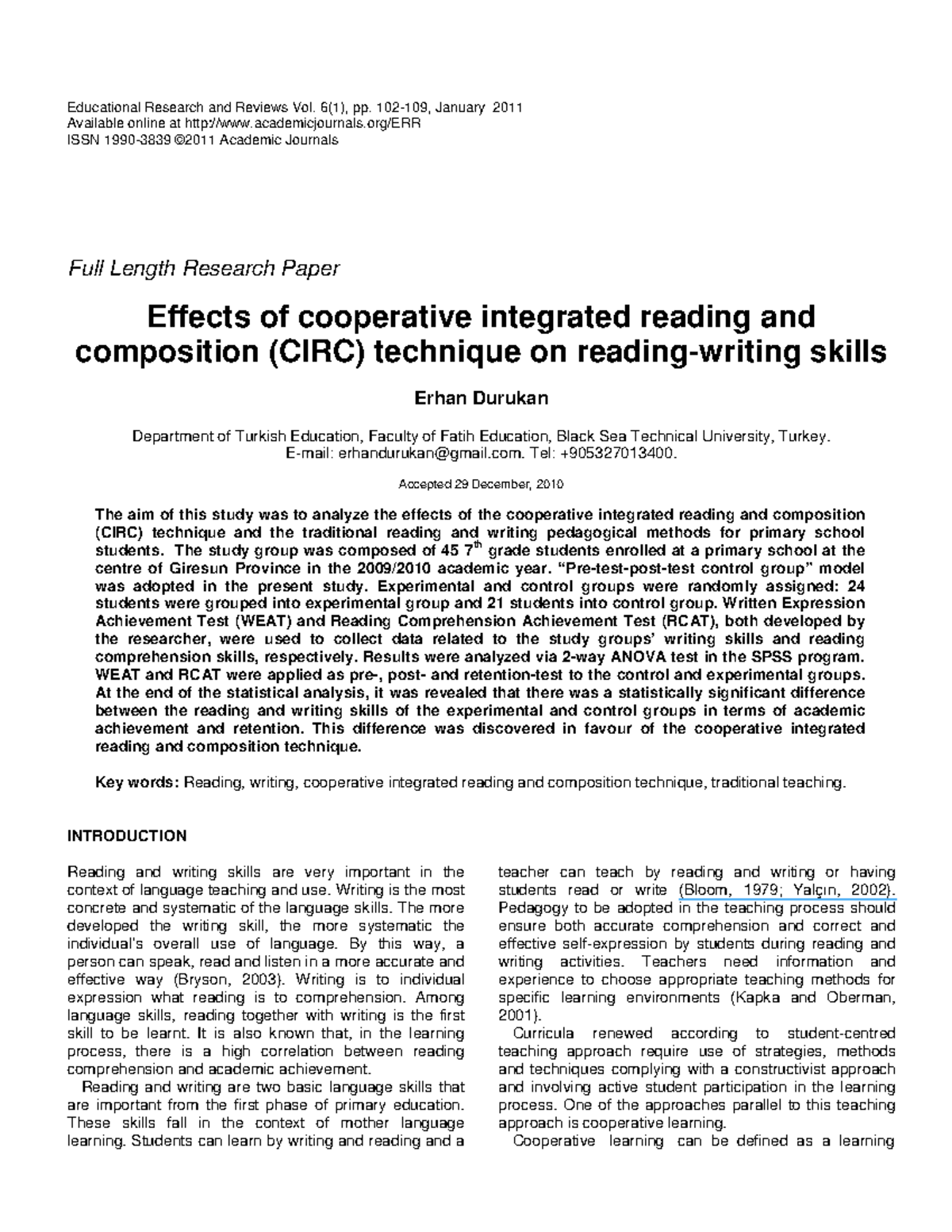 Effects of cooperative integrated reading - Educational Research and ...