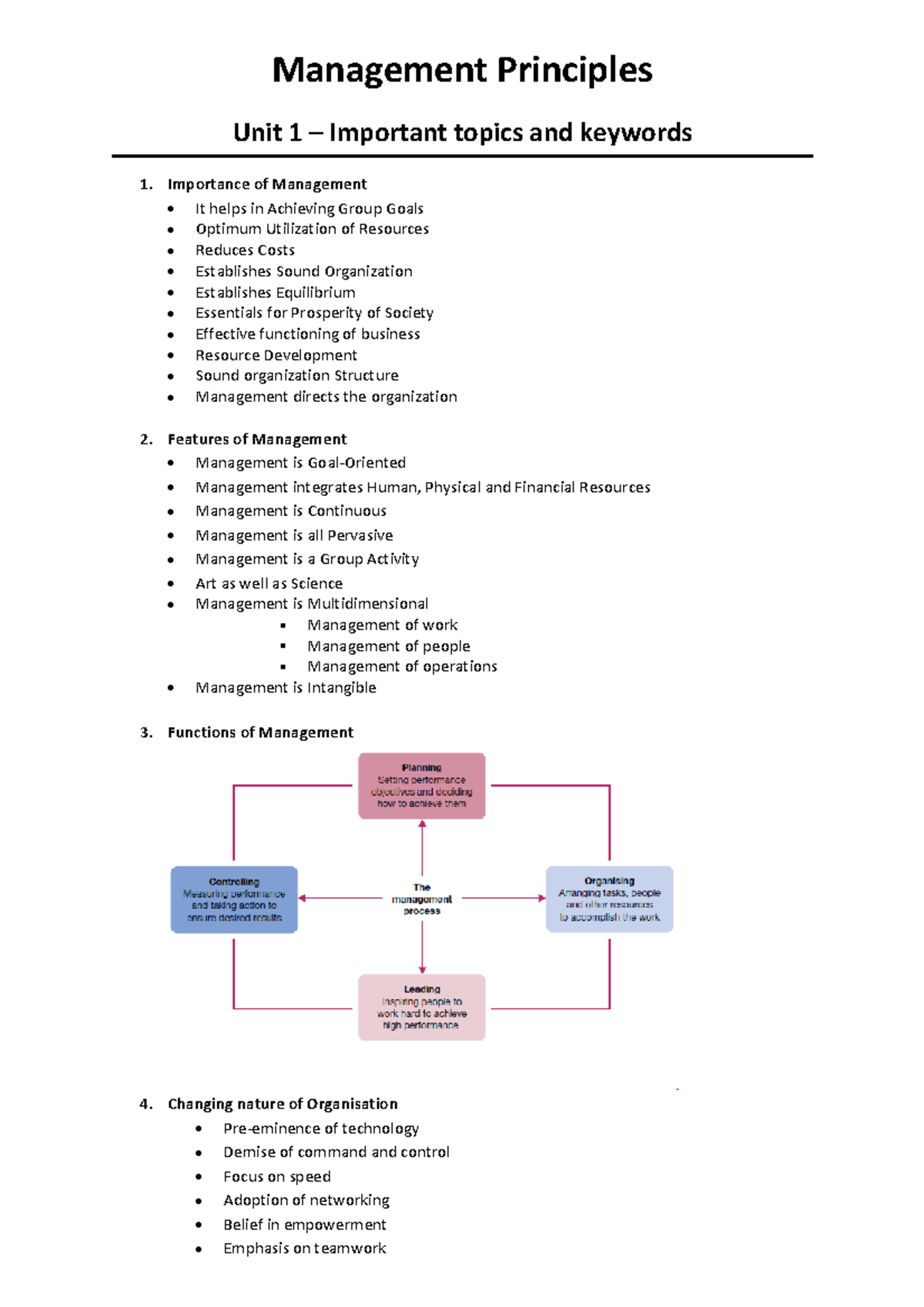 MP Unit 1 Important topics - Management Principles Unit 1 – Important ...