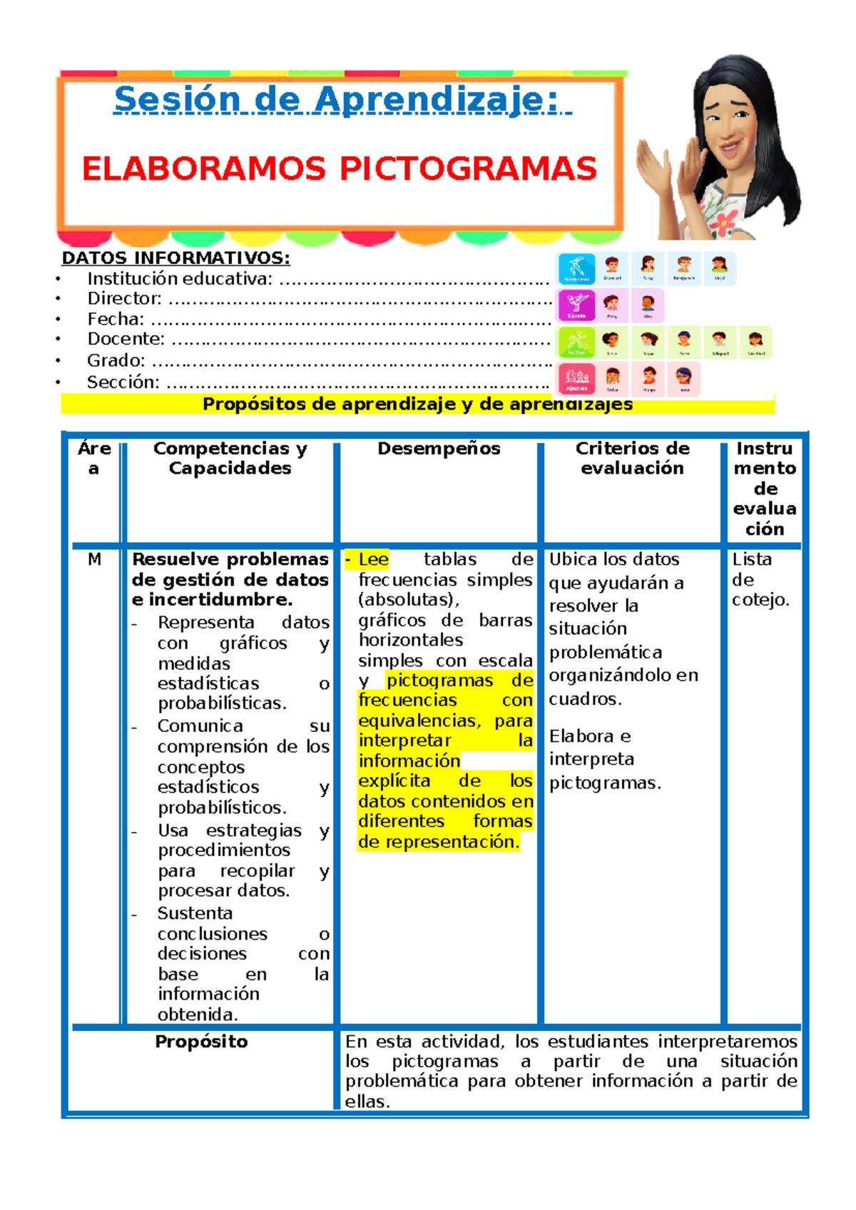 3° Sesión DÍA 2 MAT Elaboramos Pictogramas - DATOS INFORMATIVOS: Institución educativa: - Studocu