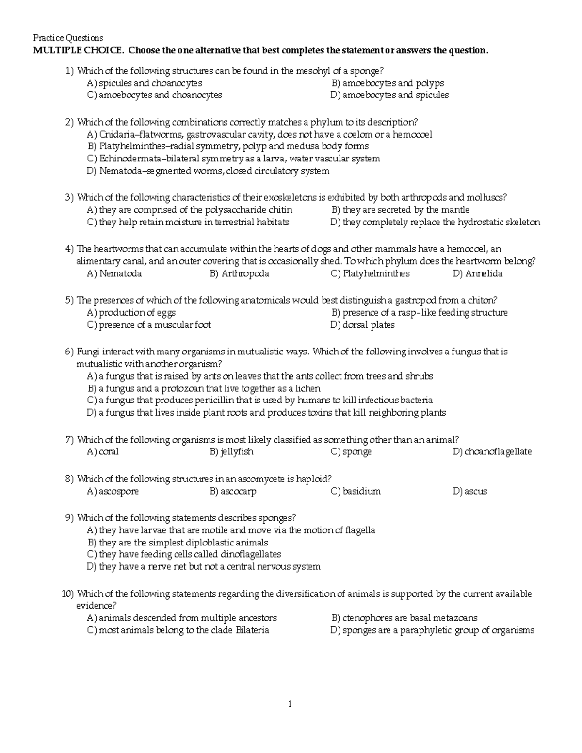 Practice Questions Test 2 - Practice Questions MULTIPLE CHOICE. Choose ...