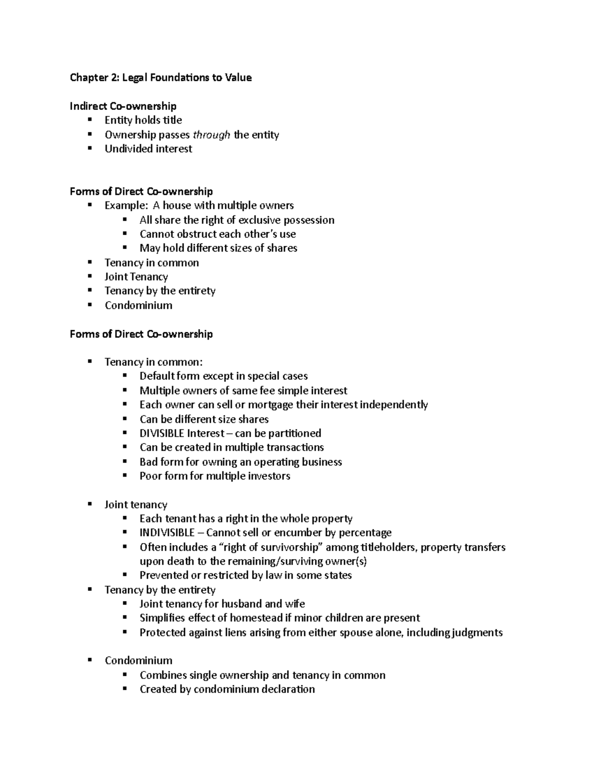 FIN 351 Chapter 2 lecture notes over Legal Value associated to RE ...