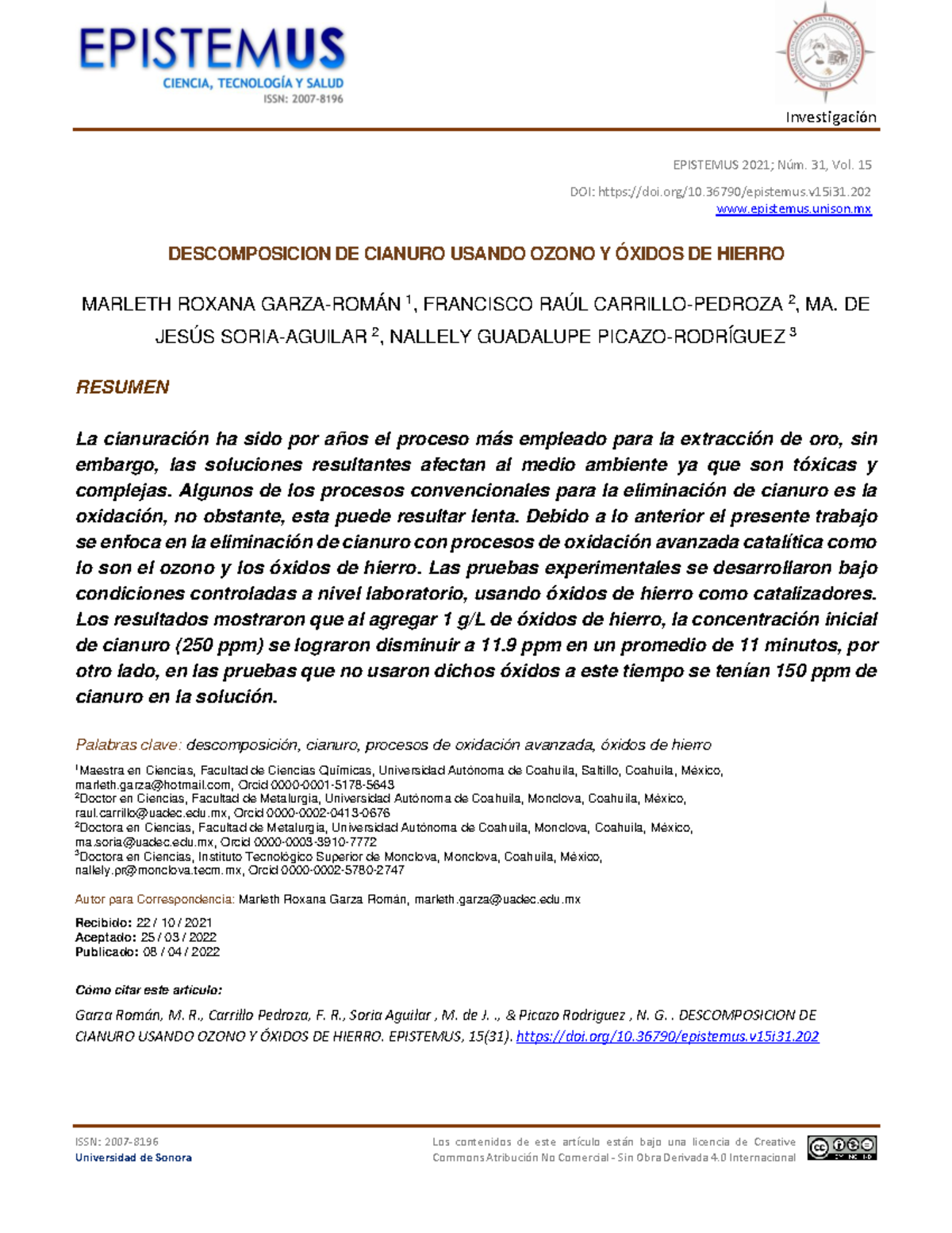 Artículo en Plantilla Epistemus - Investigación Los contenidos de este ...