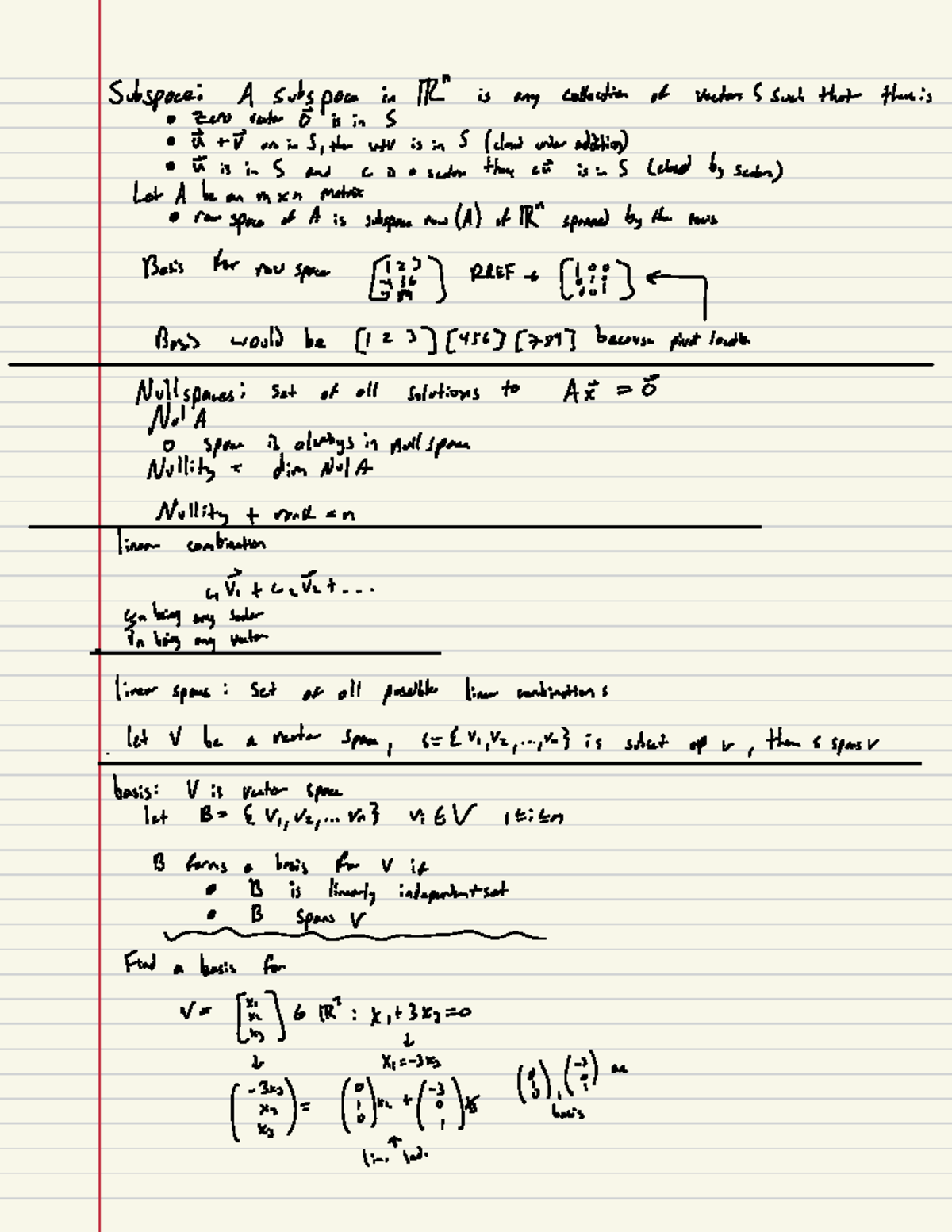 Linear Algebra Exam 2 Definitions - Subspace : A subspace in I" is any ...