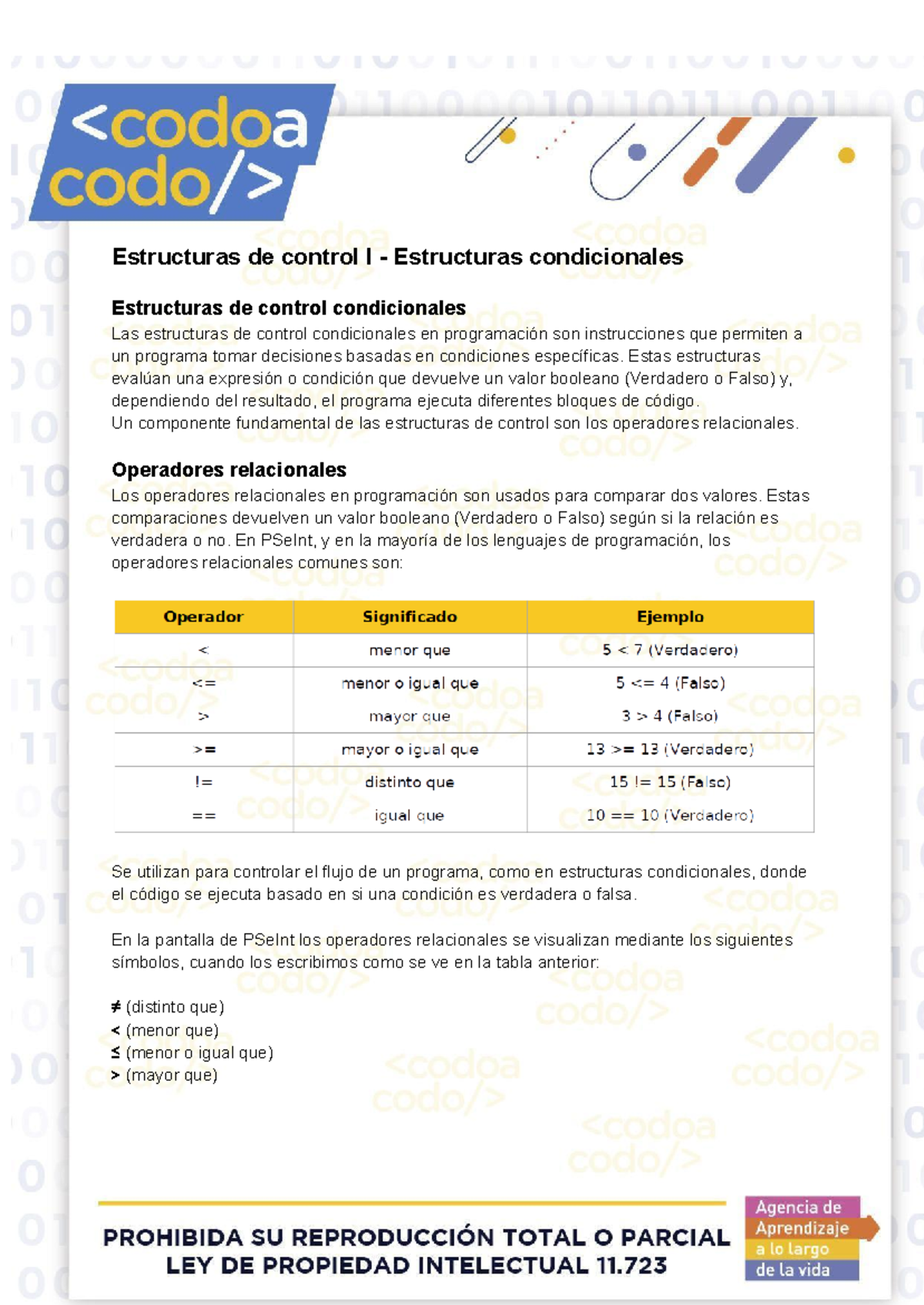 Material imprimible estructuras condicionales - Estructuras de control ...