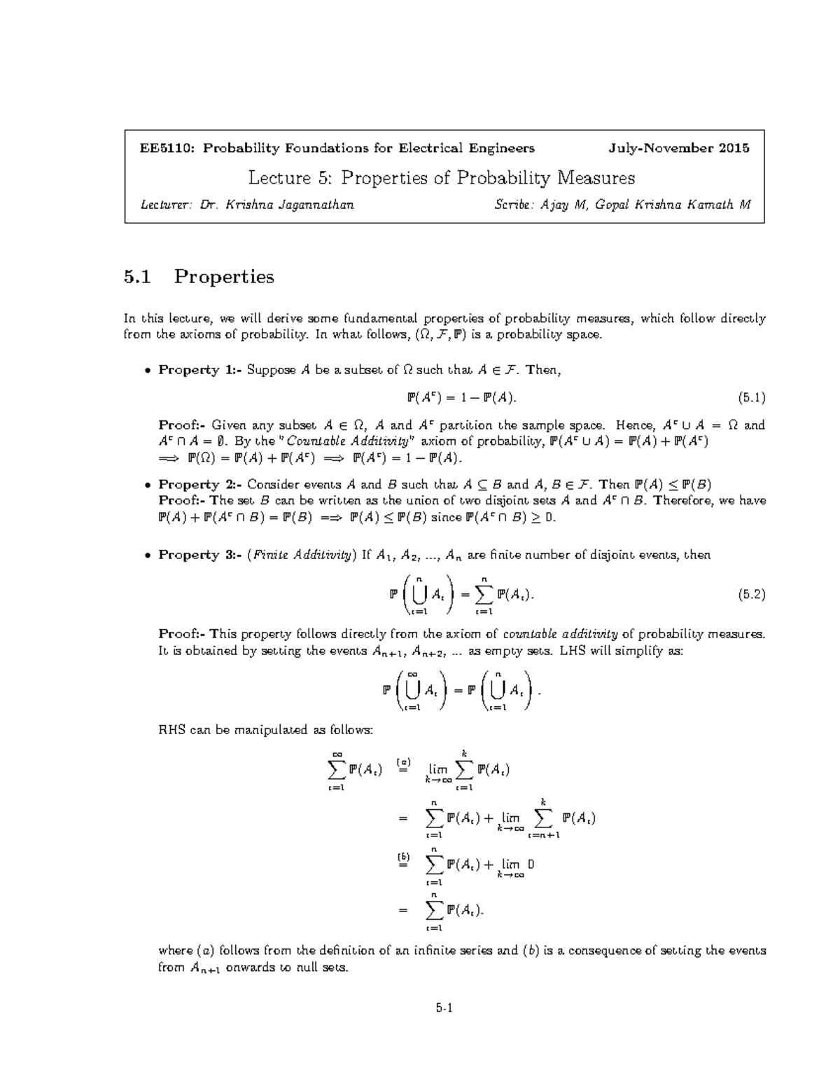 Lecture 5 properties of prob measures - EE5110: Probability Foundations for Electrical Engineers ...