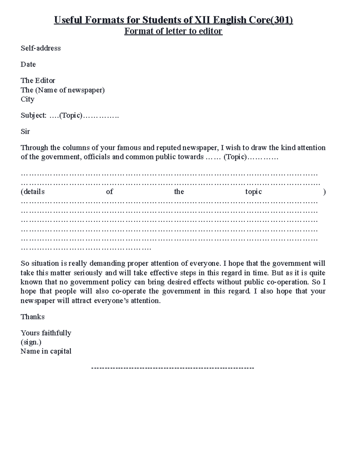 Writing Formats XII - Xyz - Useful Formats for Students of XII English ...