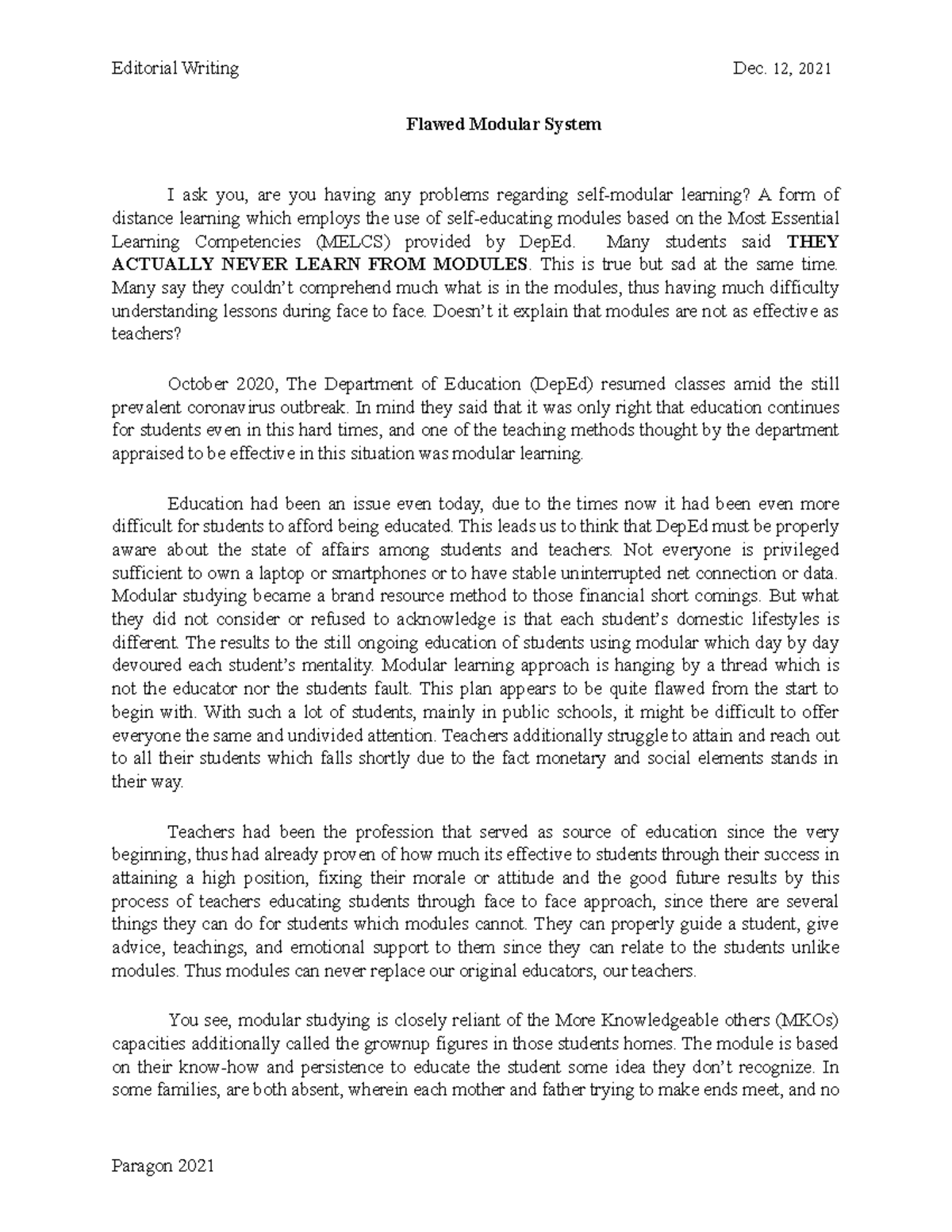 Flawed Modular Learning System_Editorial Writing - Editorial Writing ...