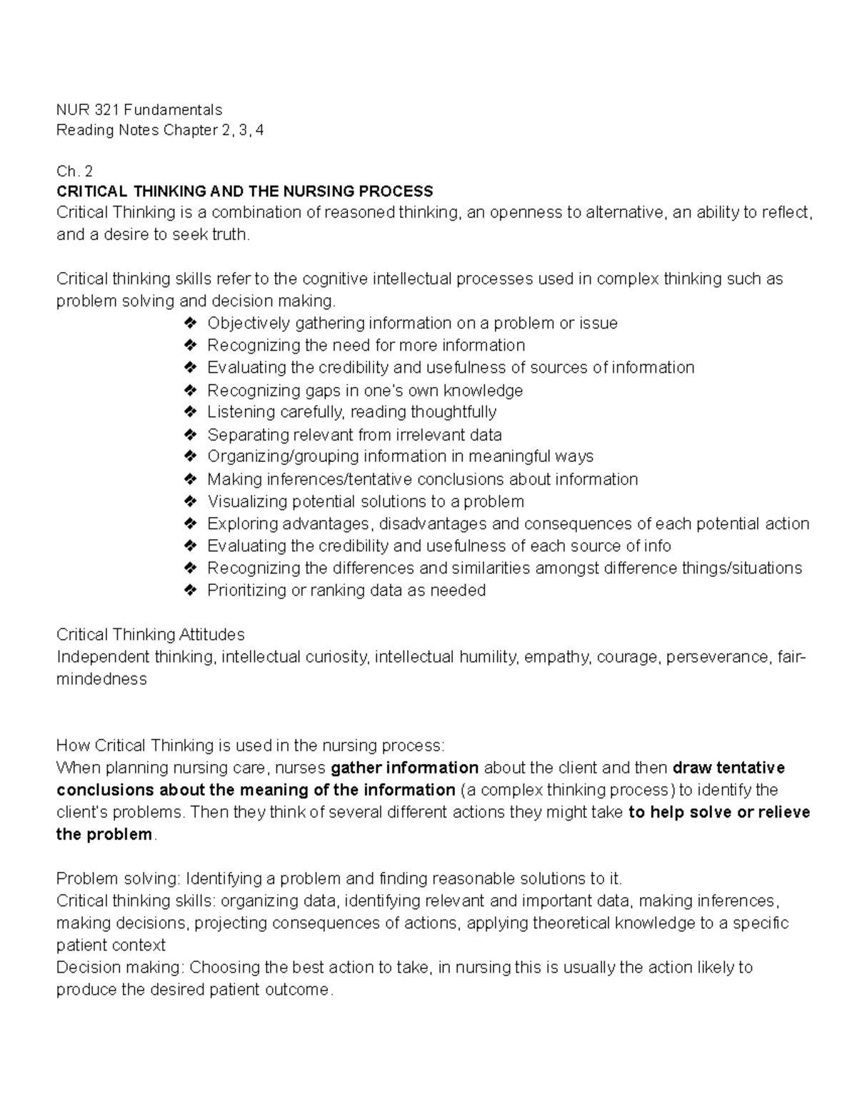 321 Notes Ch. 2-4 - Motorina - NUR 321 Fundamentals Reading Notes ...