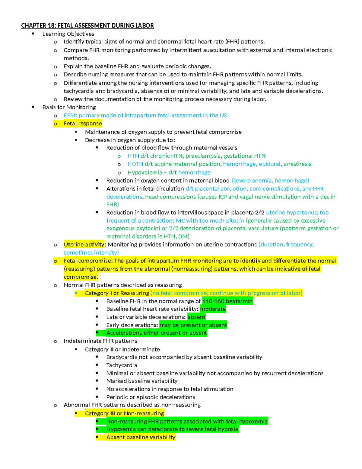 Quiz 3 OB - fetal assessment in labor, family during labor and birth ...