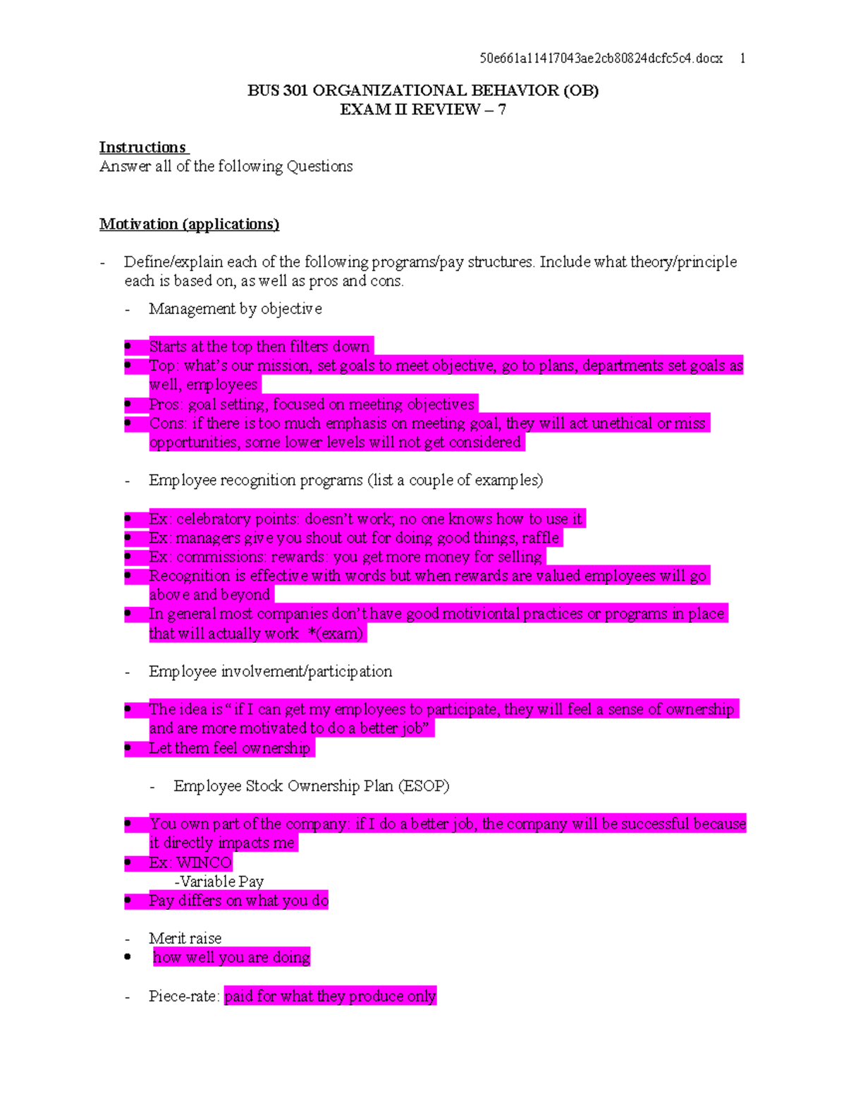 Exam II Review - 7 - 50e661a11417043ae2cb80824dcfc5c4 1 BUS 301 ...