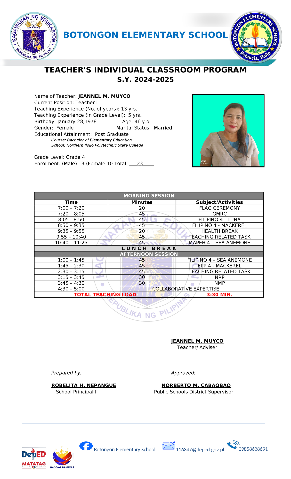 Teachers-Program Muyco - BOTONGON ELEMENTARY SCHOOL TEACHER'S ...