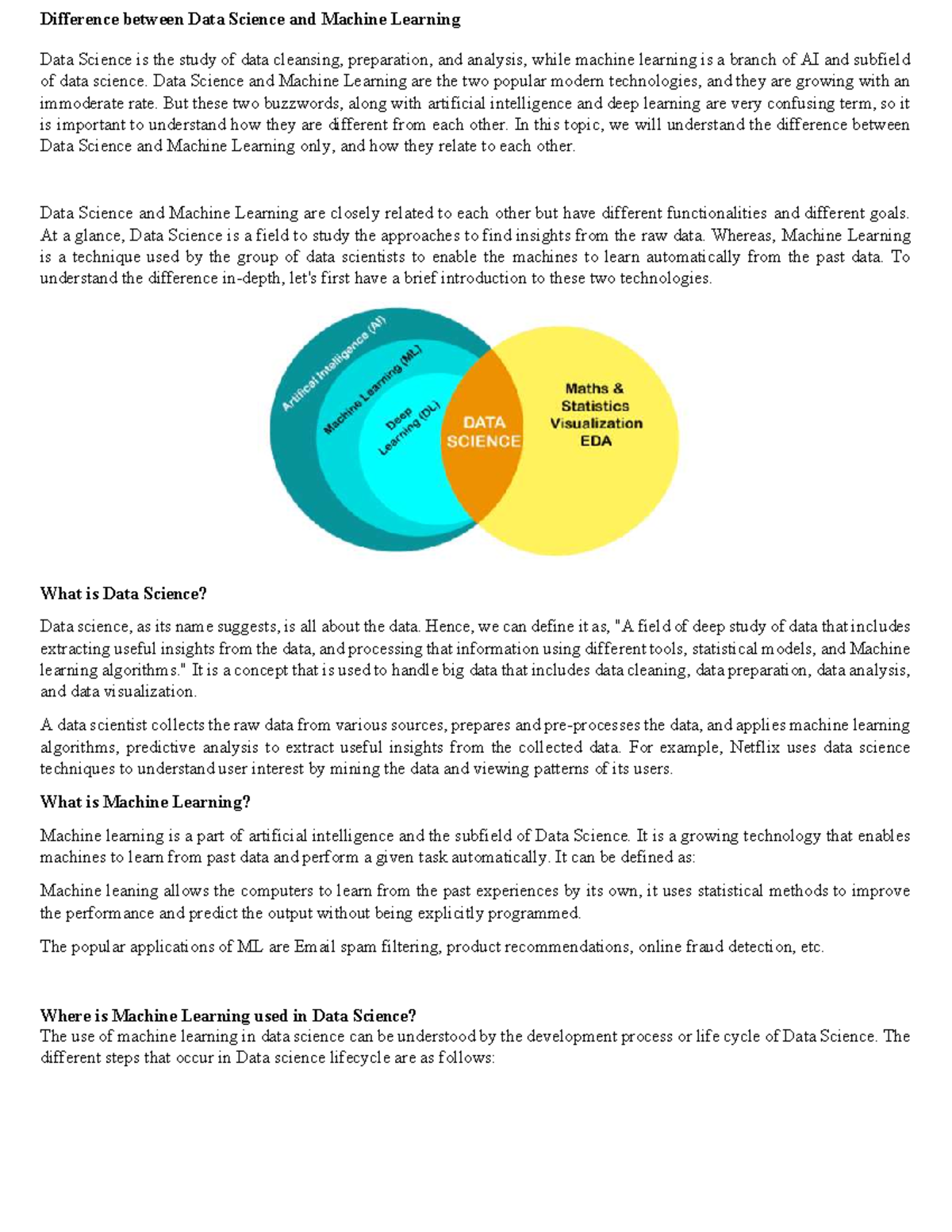 Data Science vrs ML - Difference between Data Science and Machine ...