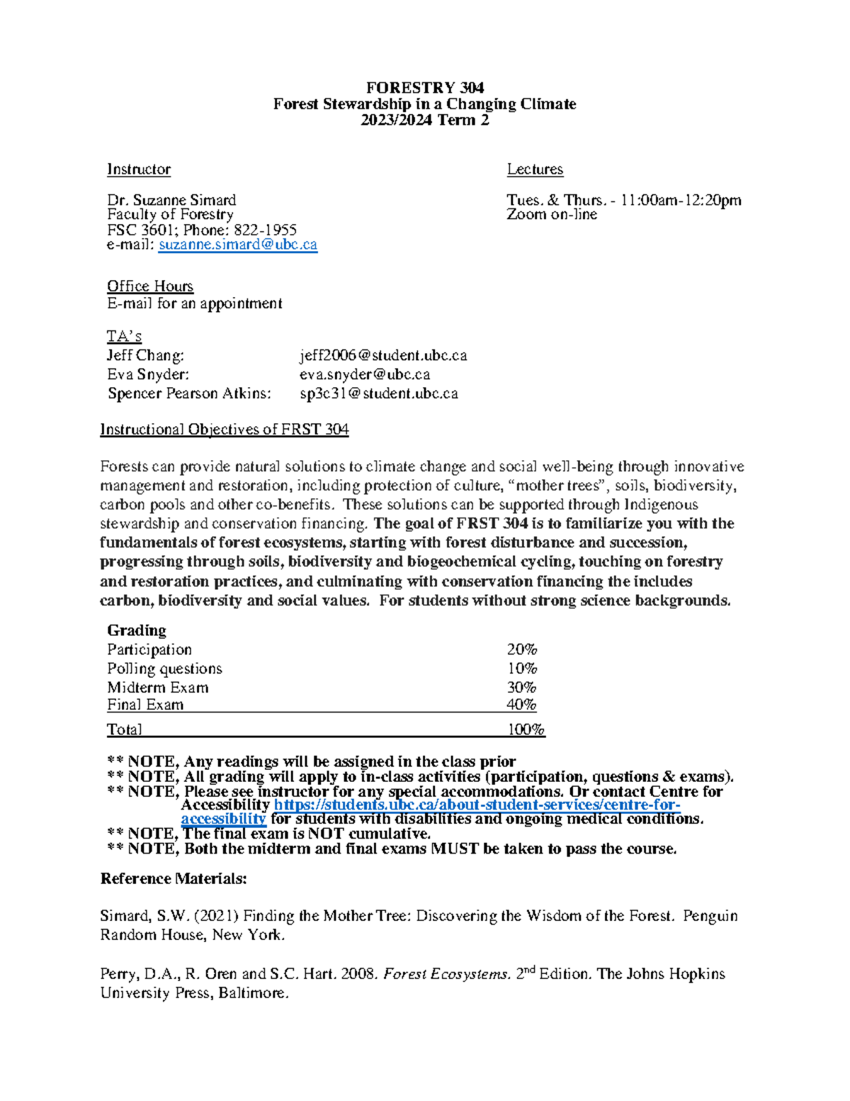 FRST 304 2024 Syllabus - Summary Human Resources Management - FORESTRY ...