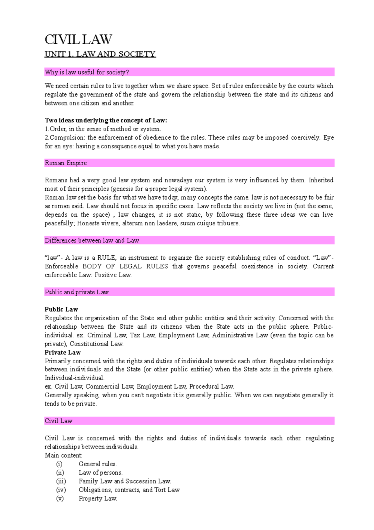 Civil LAW teoria - topics in class - CIVIL LAW UNIT 1. LAW AND SOCIETY ...