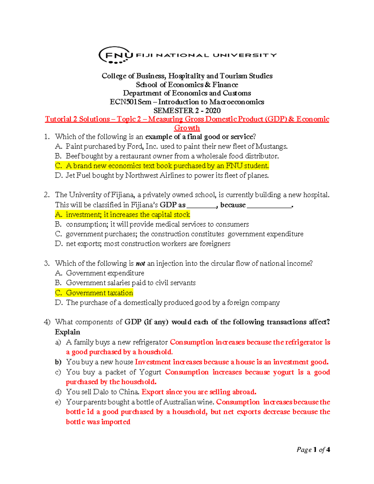 Tutorial 2 Solutions - Answers - College of Business, Hospitality and ...