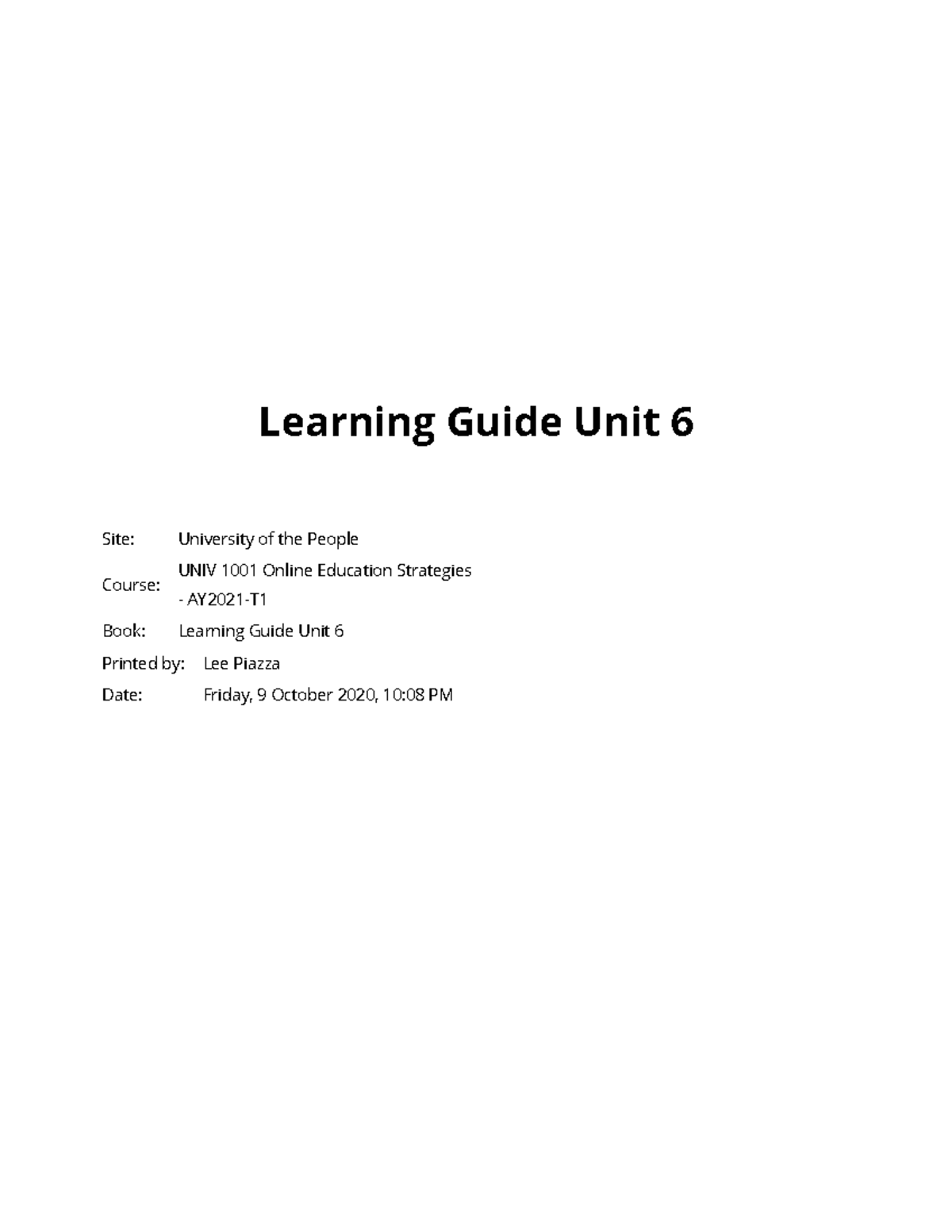Learning Guide Unit 6 - Work - Learning Guide Unit 6 Site: University ...