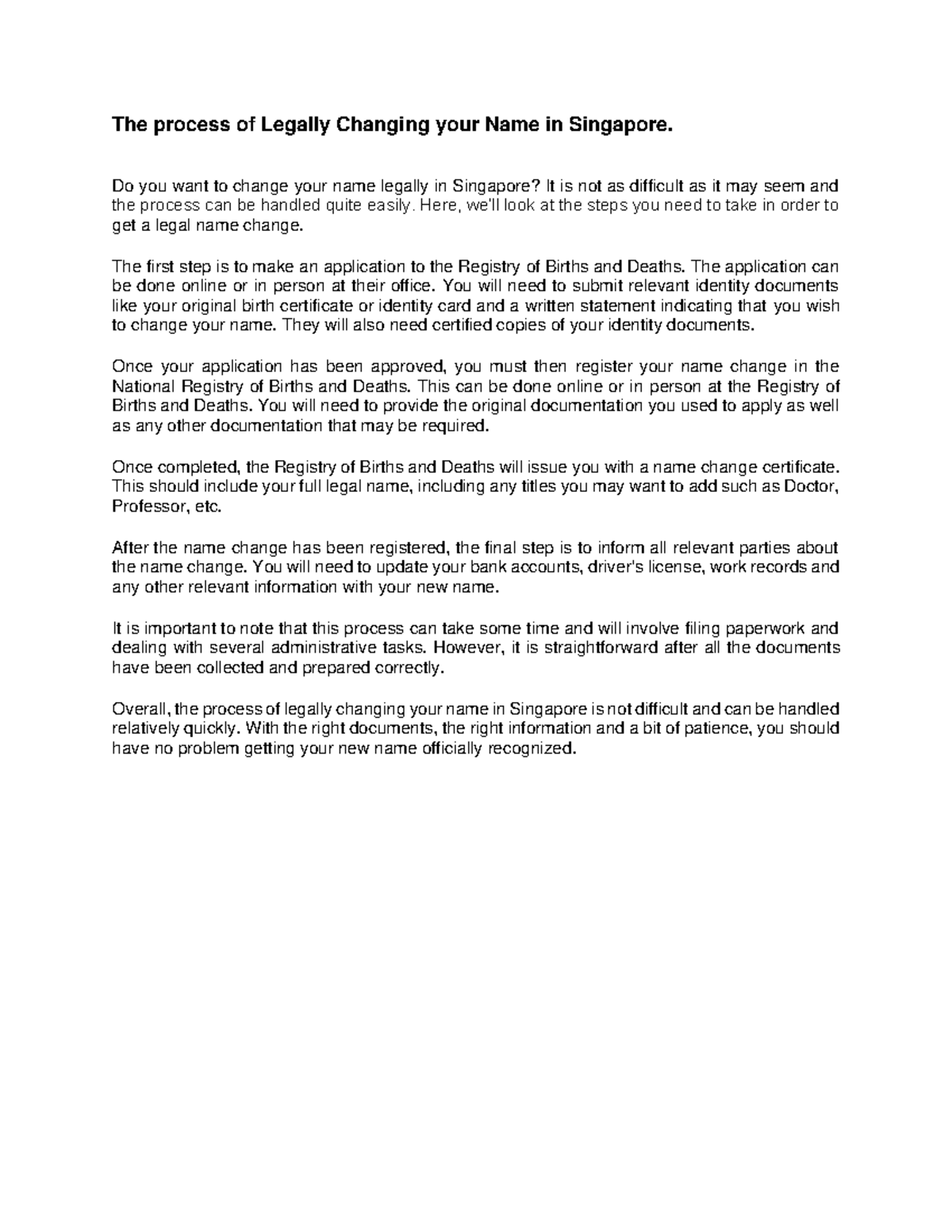 The process of Legally Changing your Name in Singapore - Do you want to ...