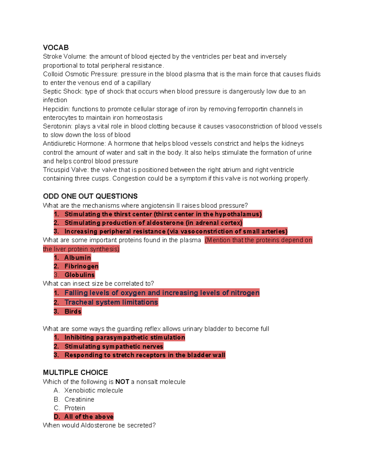EXAM 4 Review KEY - VOCAB Stroke Volume: the amount of blood ejected by ...