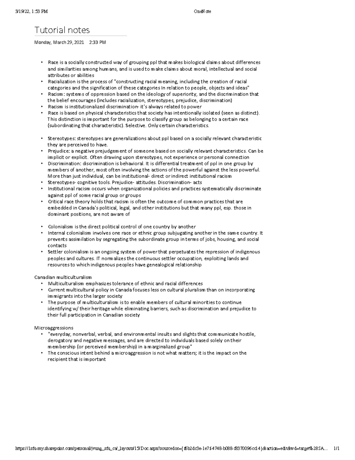 Tutorial notes week 10 - 3/19/22, 1:53 PM OneNote - Studocu