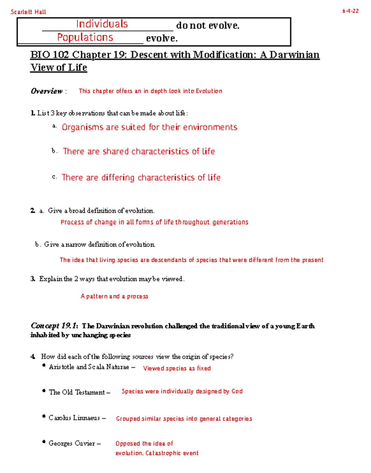 BIO+102++Chapter+19+GSW - BIO 102 Chapter 19: Descent with Modification ...