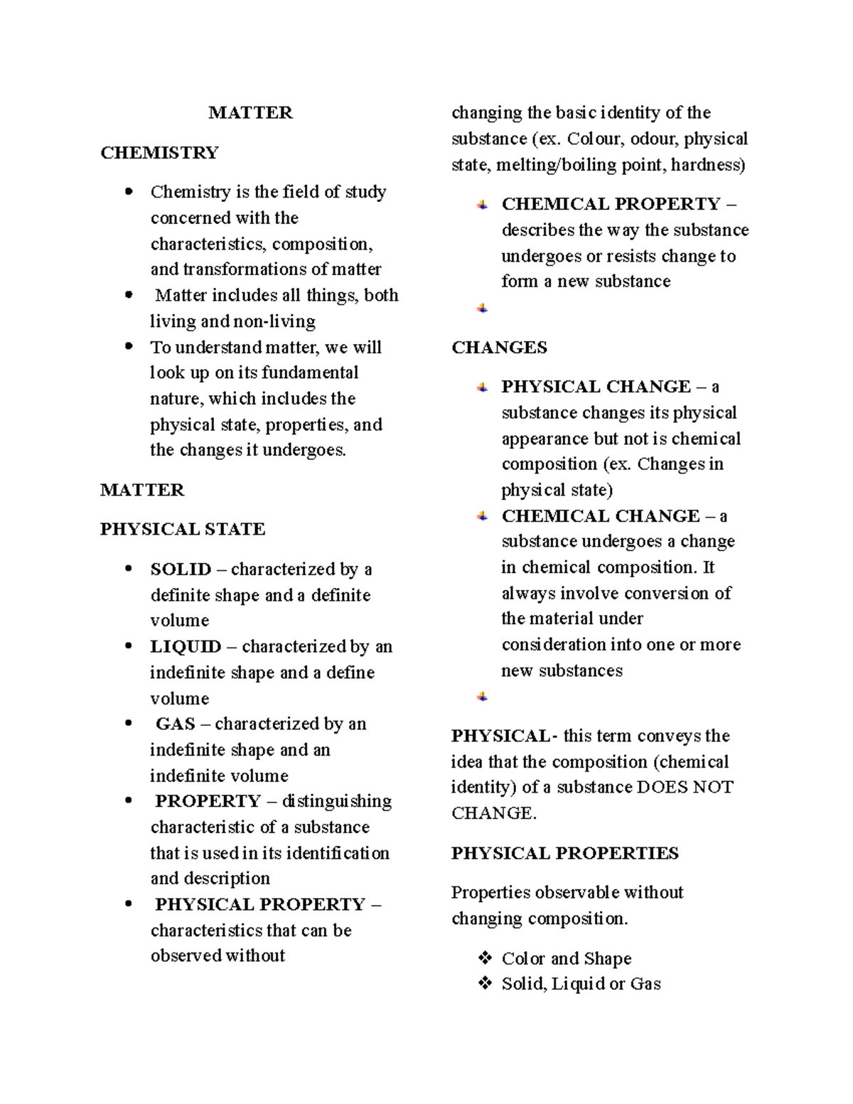 CHEM WEEK 1 - Chemistry Week 1 - MATTER CHEMISTRY Chemistry is the ...