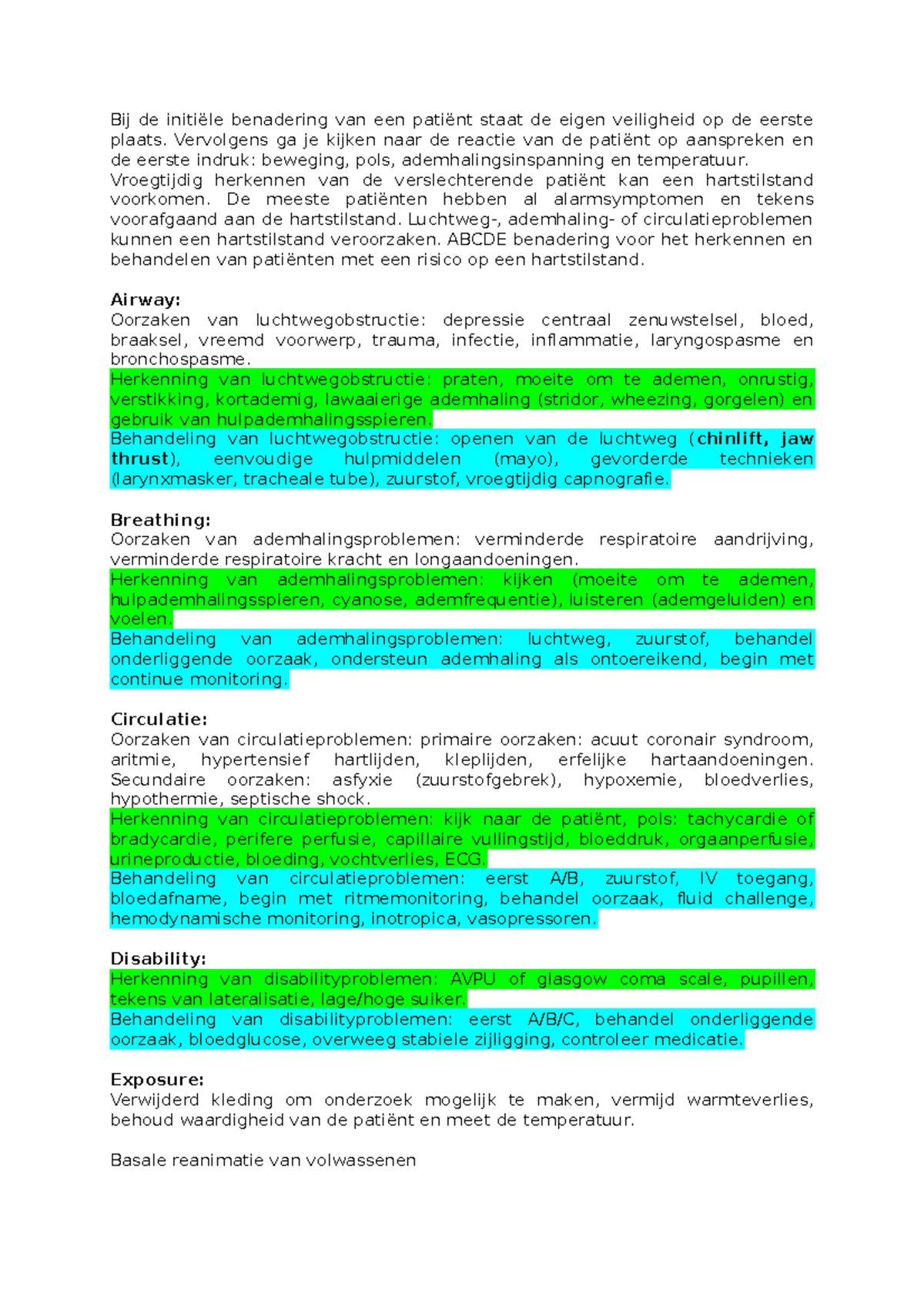 Abcde-methodiek - Bij de initiële benadering van een patiënt staat de ...