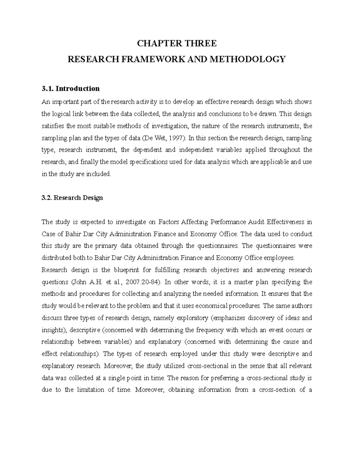 Chapter Three - fine - CHAPTER THREE RESEARCH FRAMEWORK AND METHODOLOGY ...