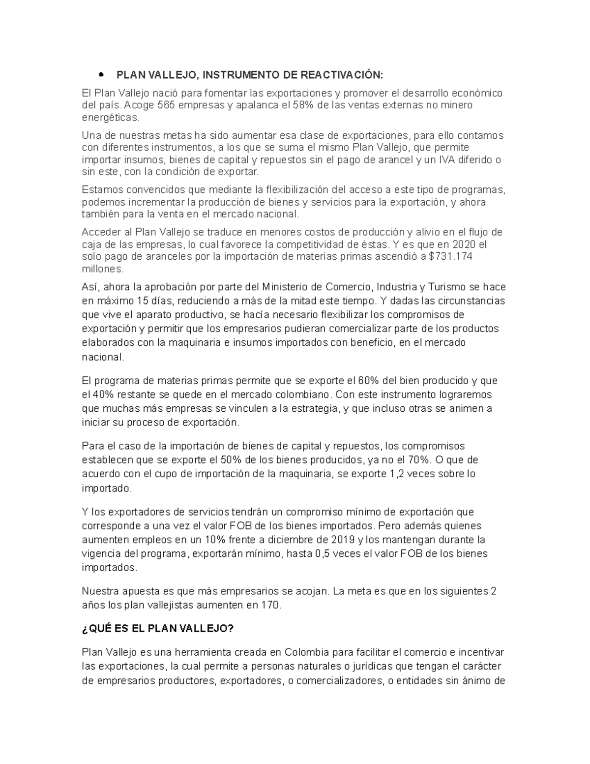 PLAN Vallejo - espa - PLAN VALLEJO, INSTRUMENTO DE REACTIVACIÓN: El Plan Vallejo nació para ...