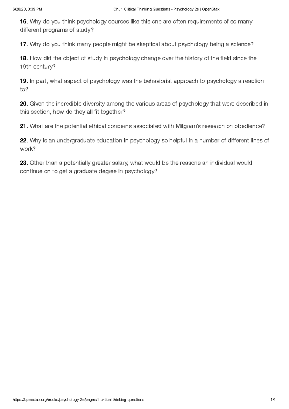 Ch. 1 Critical Thinking Questions - Psychology 2e Open Stax UOP - 6/20 ...