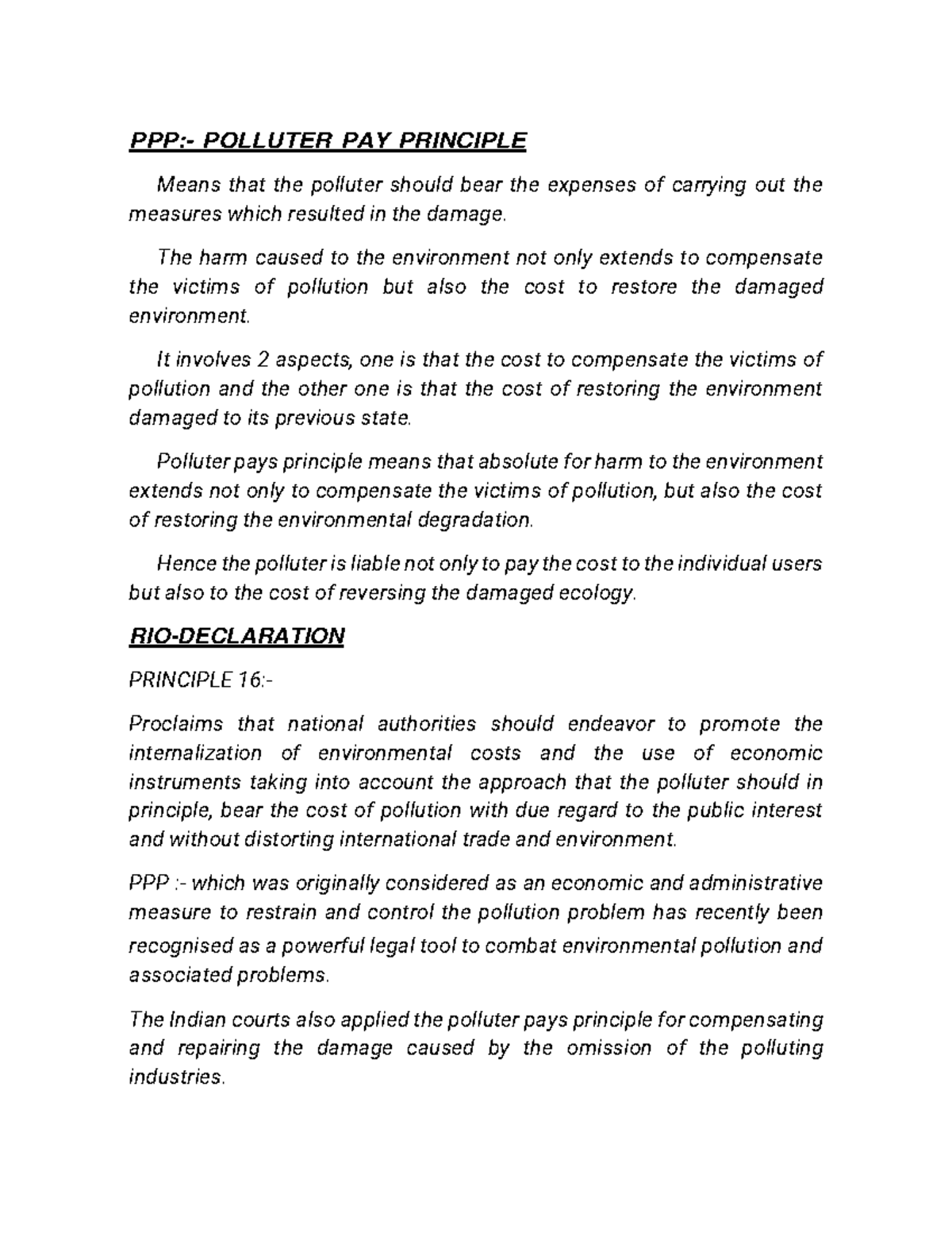 Polluter PAY Principle - PPP:- POLLUTER PAY PRINCIPLE Means that the ...