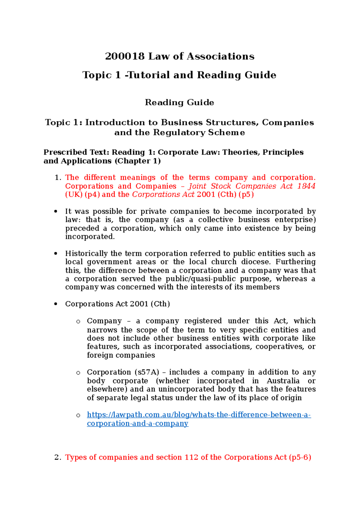 Week 1 - Tutorial Questions and Notes - 200018 - UWS - Studocu