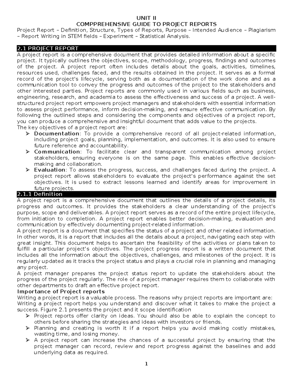 Project Report Writing Unit II Notes - UNIT II COMPPREHENSIVE GUIDE TO ...