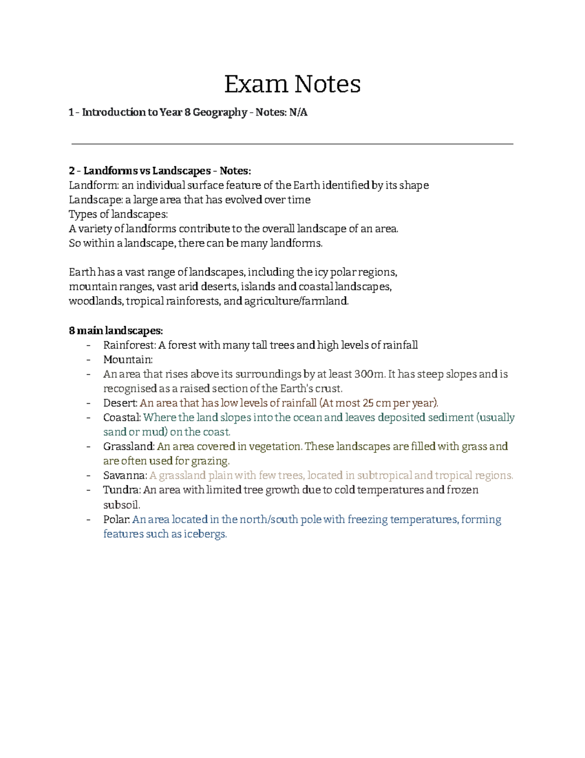 Geography Exam Notes - Exam Notes 1 - Introduction to Year 8 Geography ...