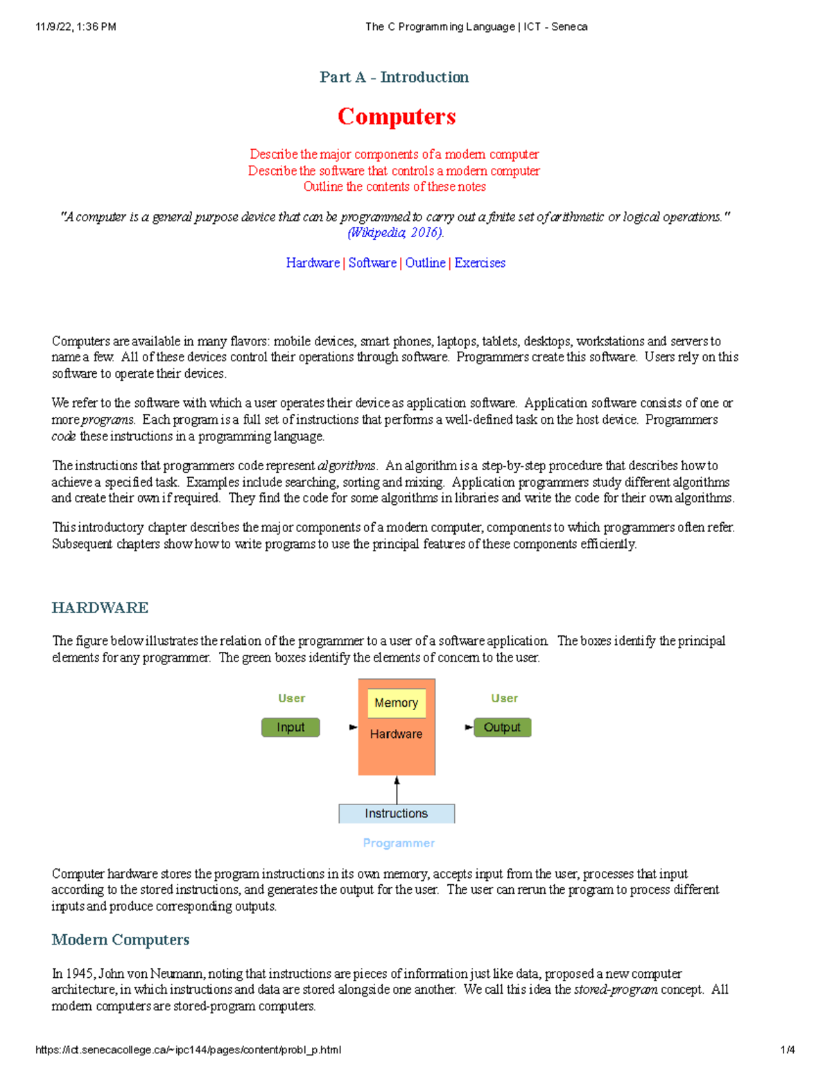 The C Programming Language Ict Seneca Part A Introduction Computers Describe The Major