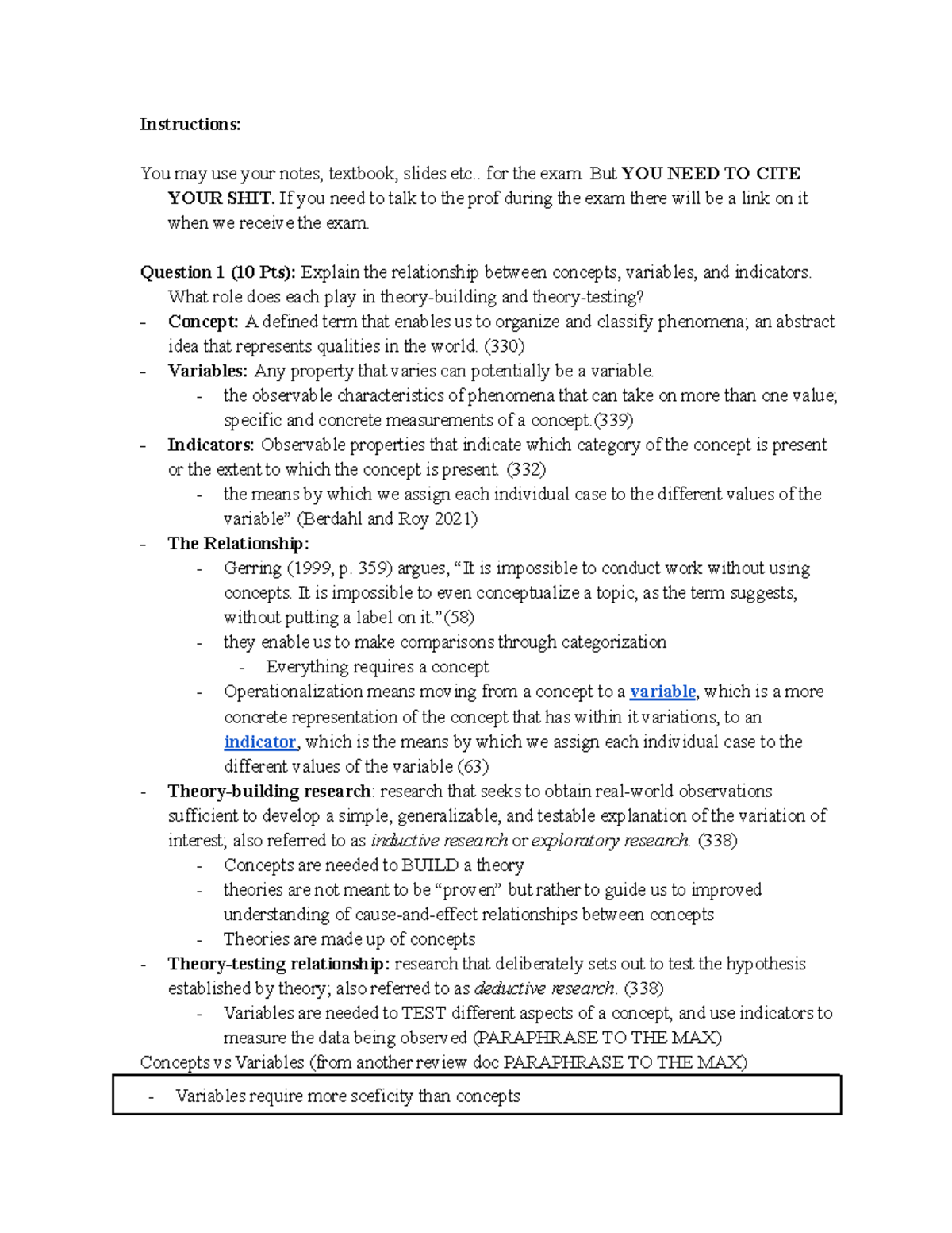 217 Exam prep notes - Instructions: You may use your notes, textbook ...