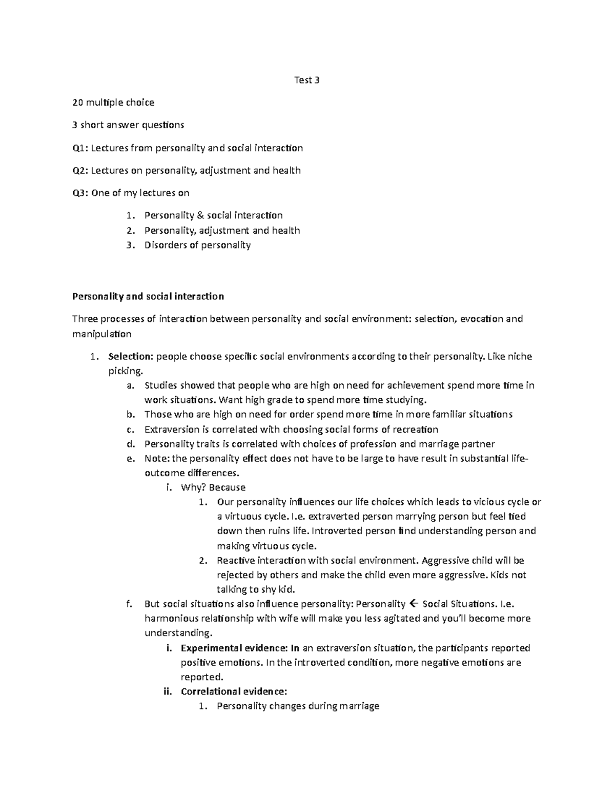 Test 3 - Lecture notes All - Test 3 20 multiple choice 3 short answer ...