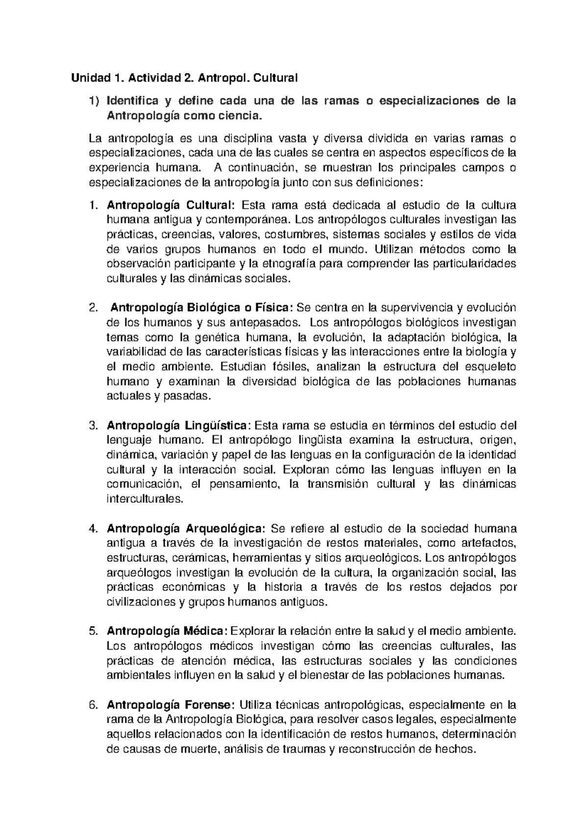 Antropol Cultural - Unidad 1. Actividad 2. Antropol. Cultural 1 ...
