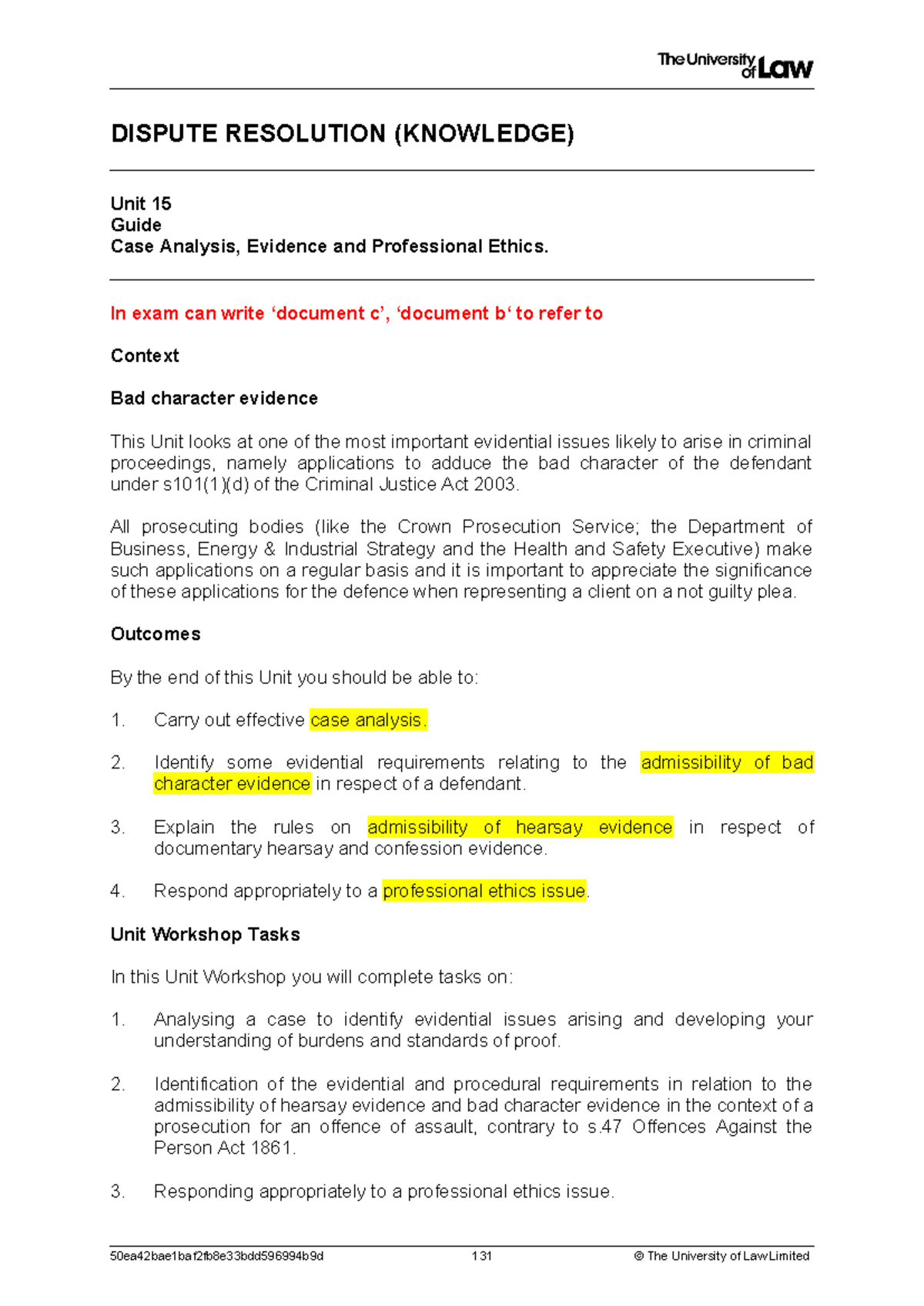 Dispute resolution ws 15 - DISPUTE RESOLUTION (KNOWLEDGE) Unit 15 Guide ...