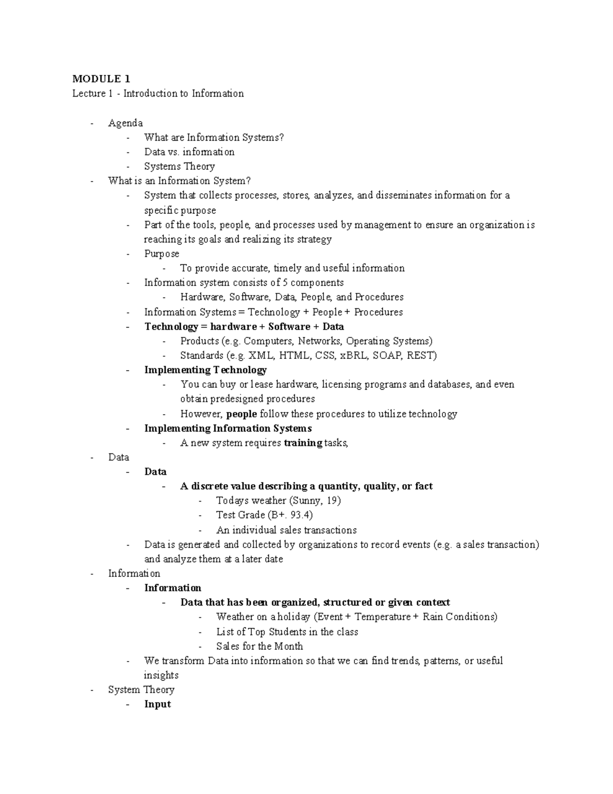 ADM1370 Notes - MODULE 1 Lecture 1 - Introduction to Information ...
