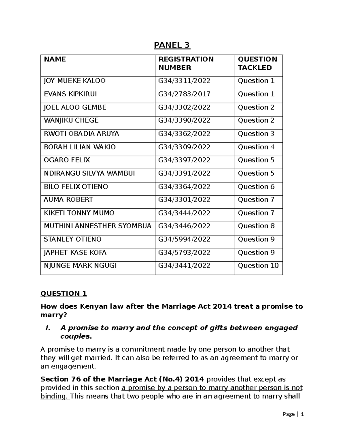 Panel 3 Family LAW Assignment - PANEL 3 NAME REGISTRATION NUMBER ...