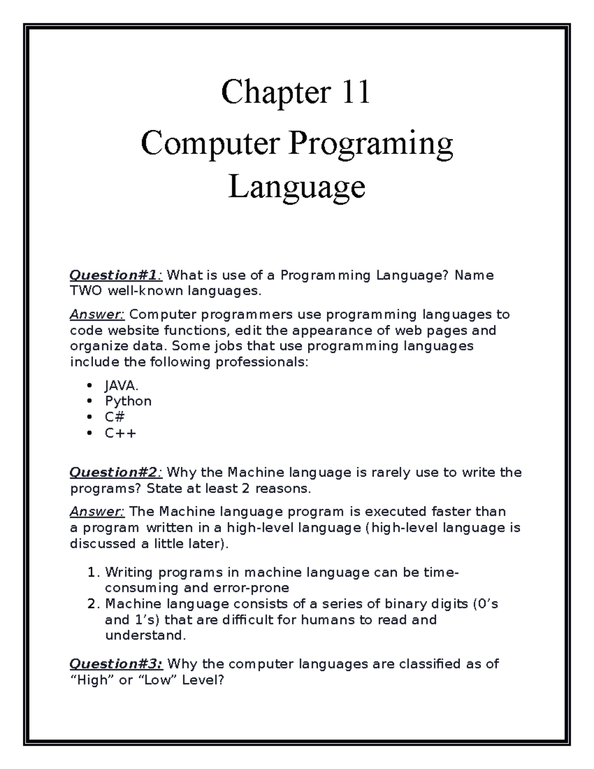 Chapter 11 significant question - Chapter 11 Computer Programing ...