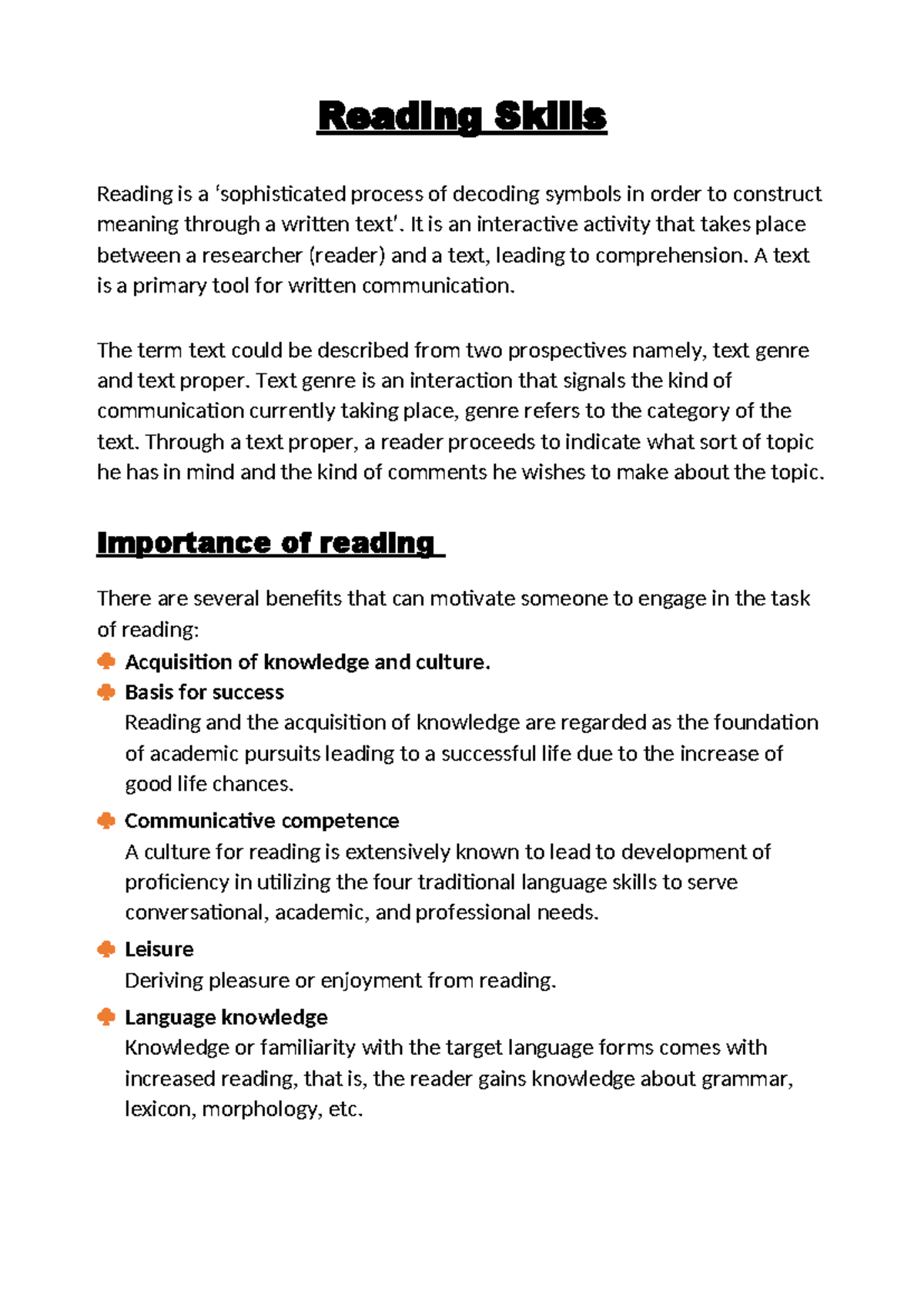 N4 - Reading skills - Reading Skills Reading is a ‘sophisticated ...